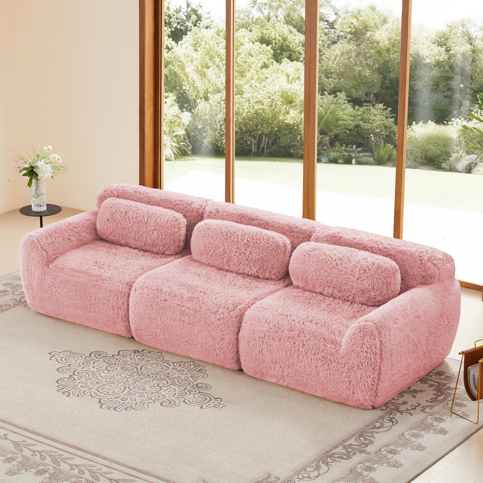 Everly Quinn Soft And Fluffy Plush Fabric Sofa with Ergonomic Design ...
