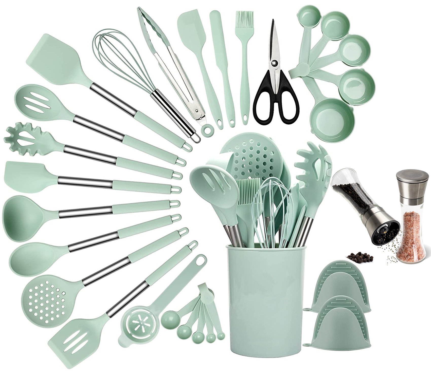 AIRPJ 30 PCS Silicone Kitchen Cooking Utensil Set, Include Salt And ...