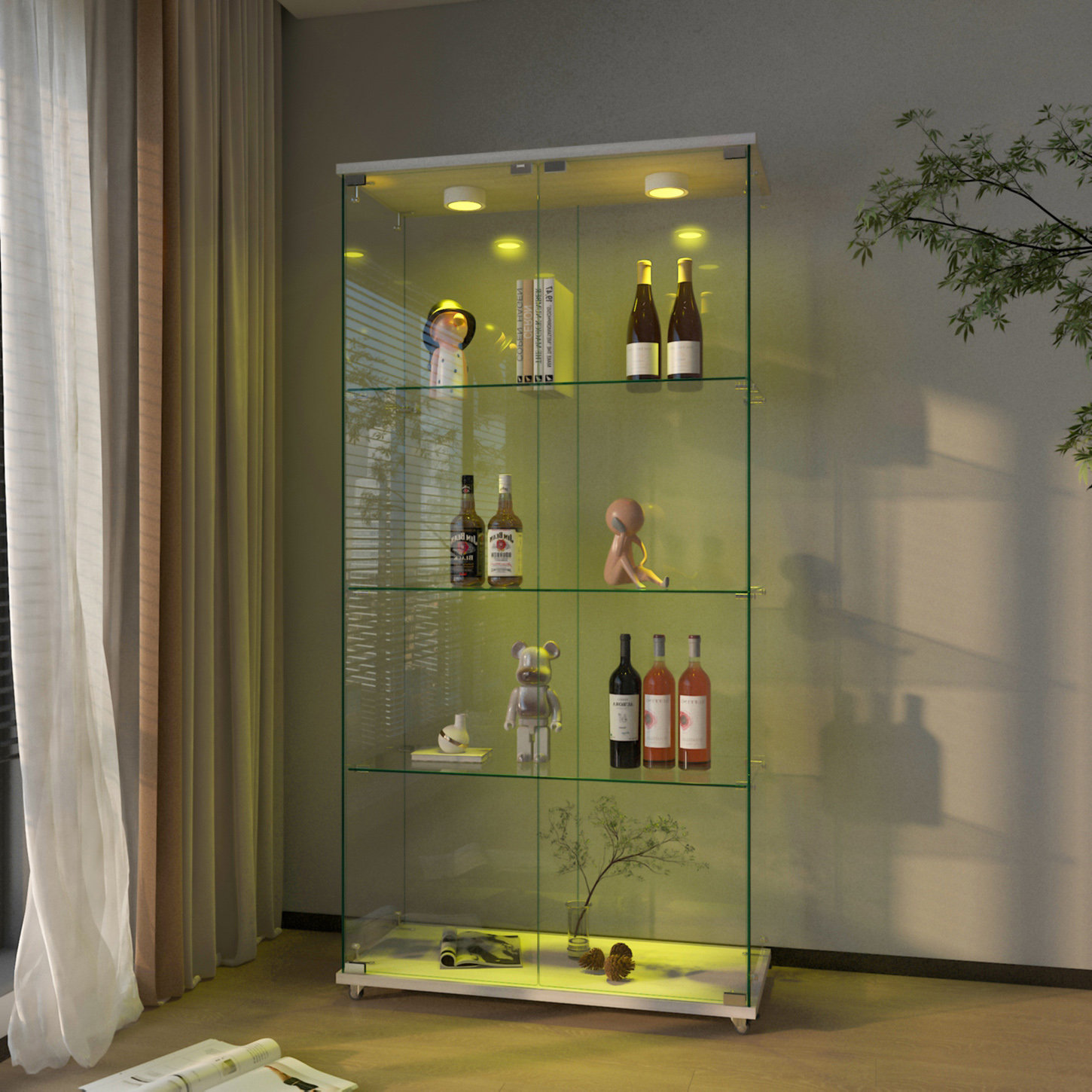 Ivy Bronx Modern Glass Display Cabinet With Led Lights, 2-Door Tempered ...
