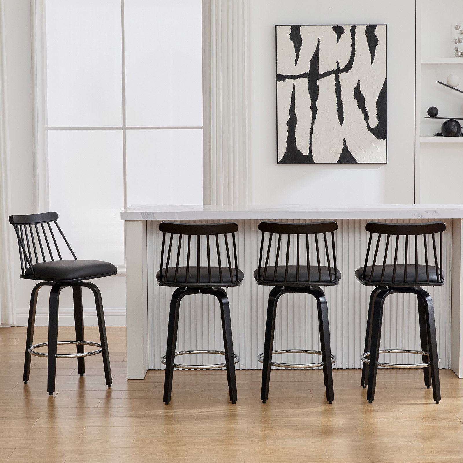 Gracie Oaks 26'' Modern Swivel Counter Bar Stool with Spindle Back and ...