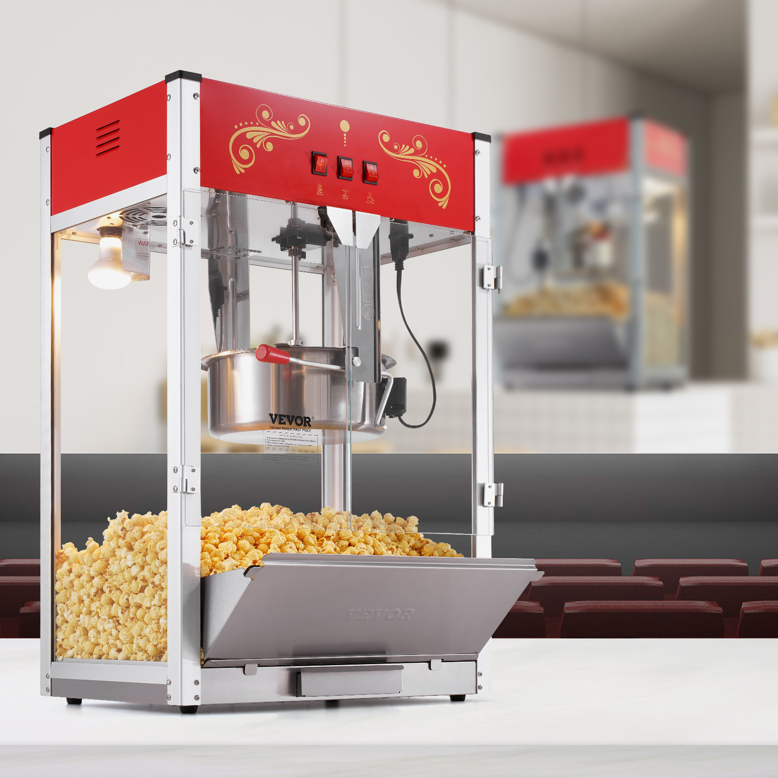 VEVOR Popcorn Popper Machine Countertop Popcorn Maker 1615W 16 Oz Red ...