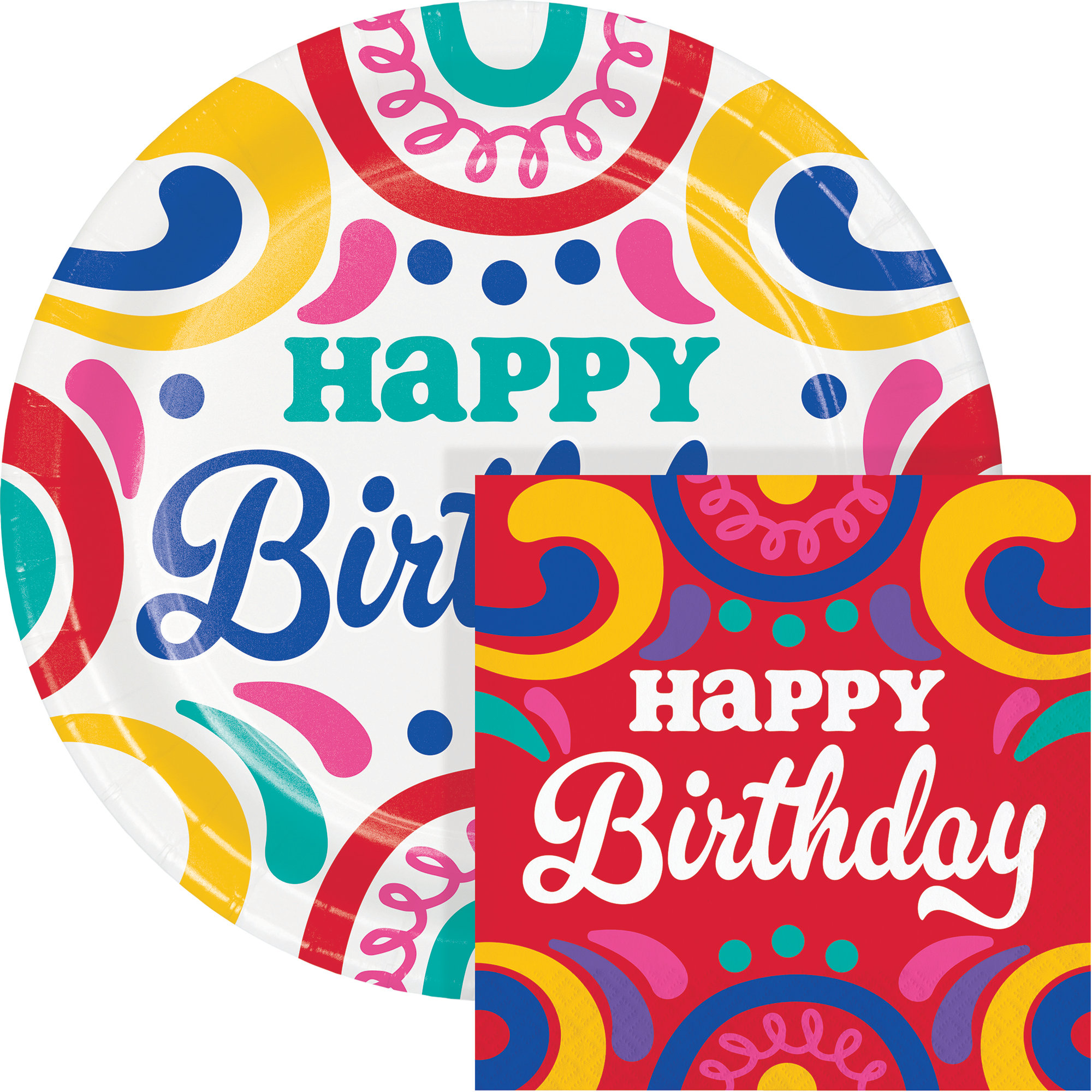 Creative Converting Birthday Swirls Plates and Napkins Set, Serves 16 ...