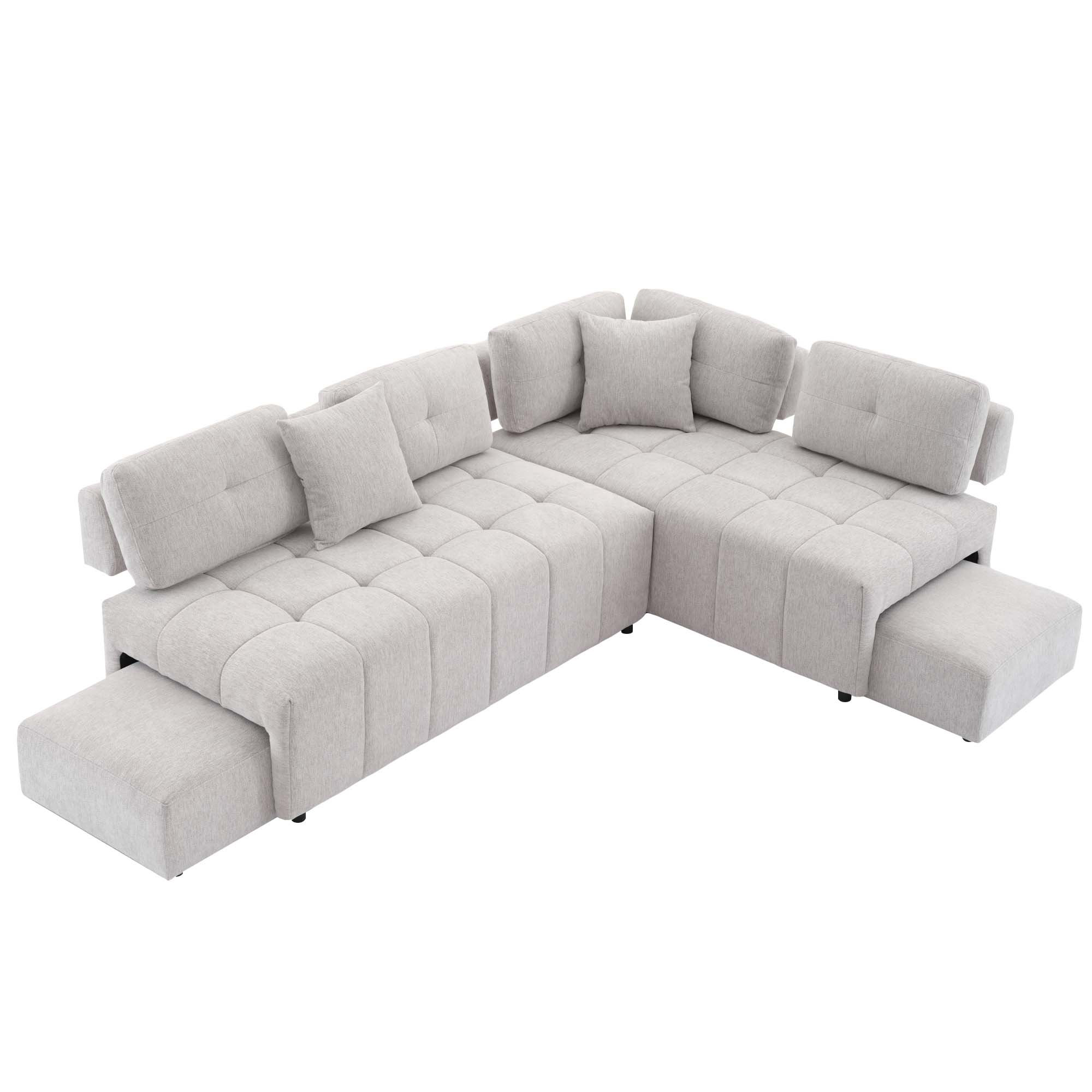 Latitude Run® 91.73" L-Shaped Sectional Sofa Couch With 2 Stools And 2 ...