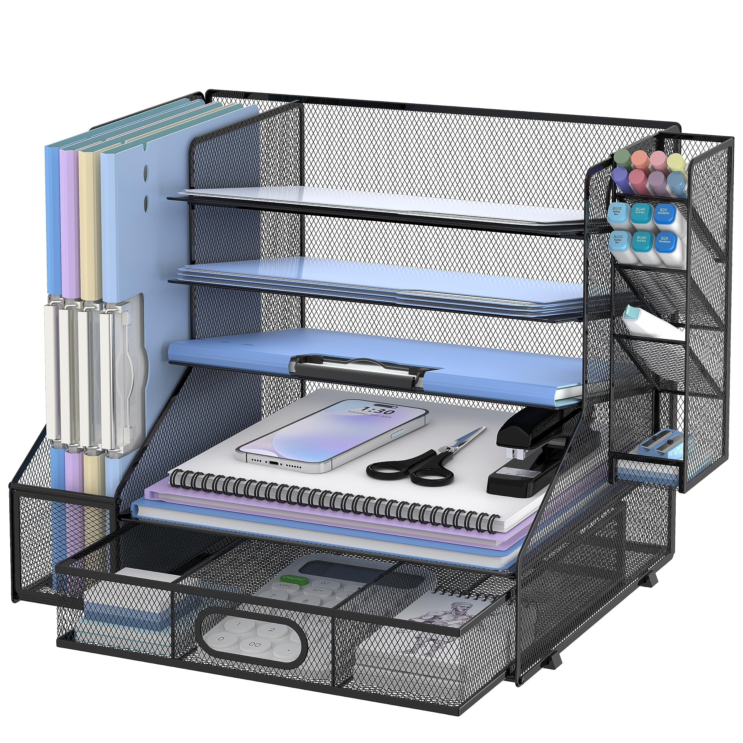 Inbox Zero 5-Layer Grid Paper Letter Tray Organizer With 3 Slanted File ...
