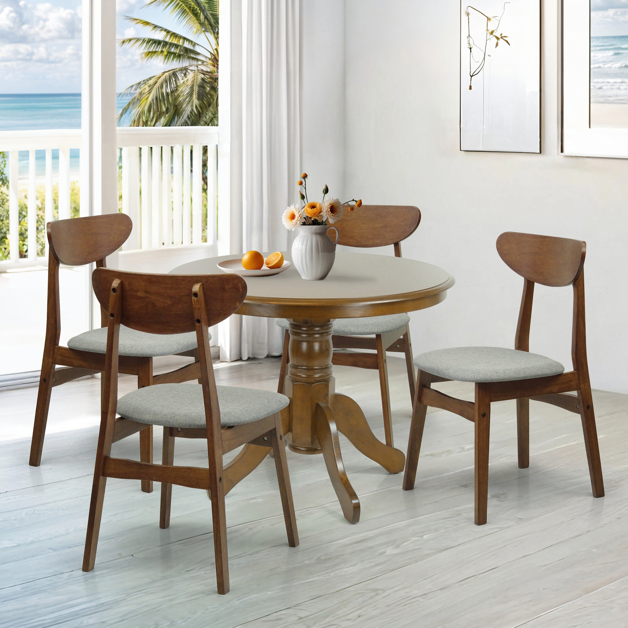 Charlton Home® 5 Piece Dining Table Set, 4 Solid Wood Yumiko Chairs w ...
