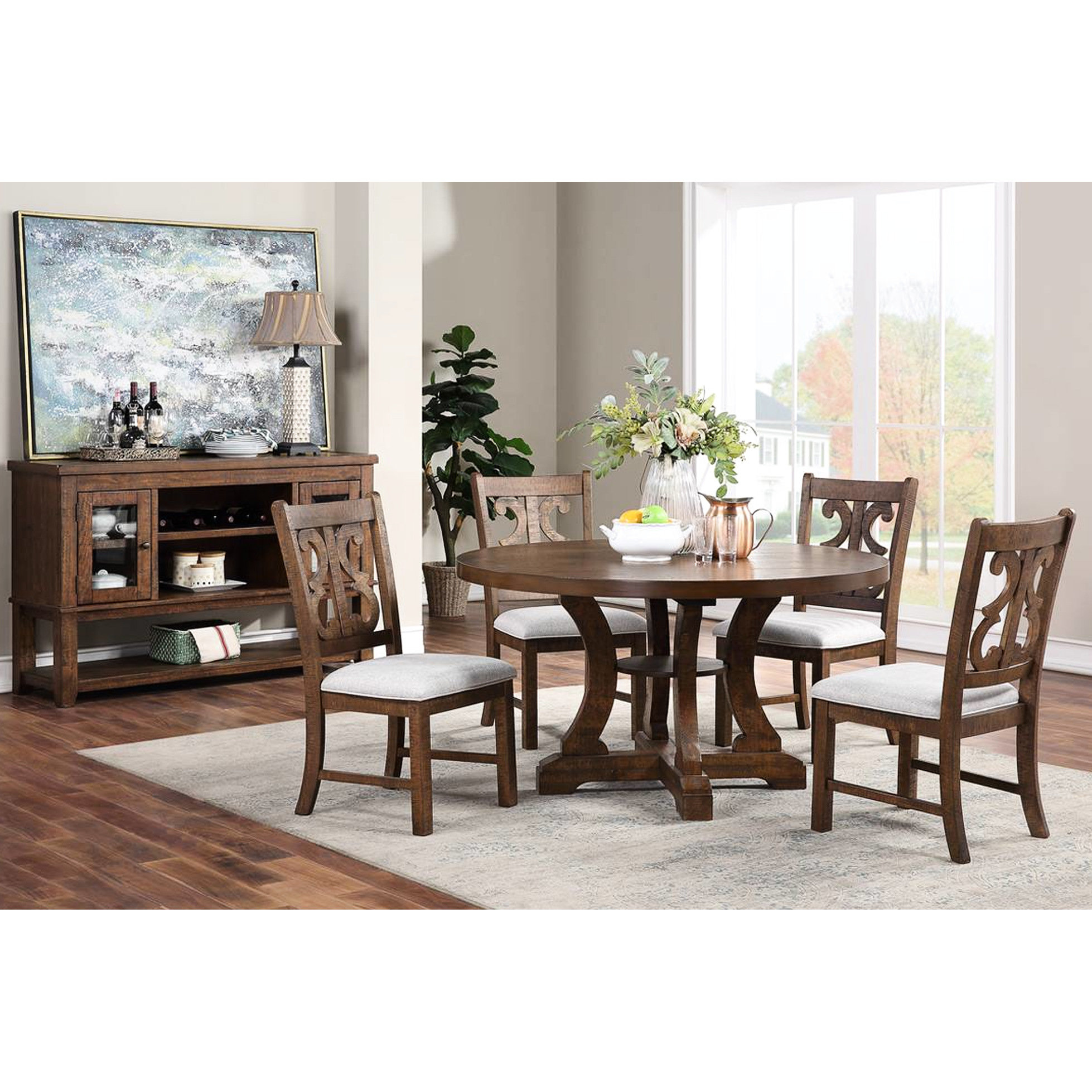 One Allium Way® Traditional 5pc Dining - Oak Color Round Table & 4 ...