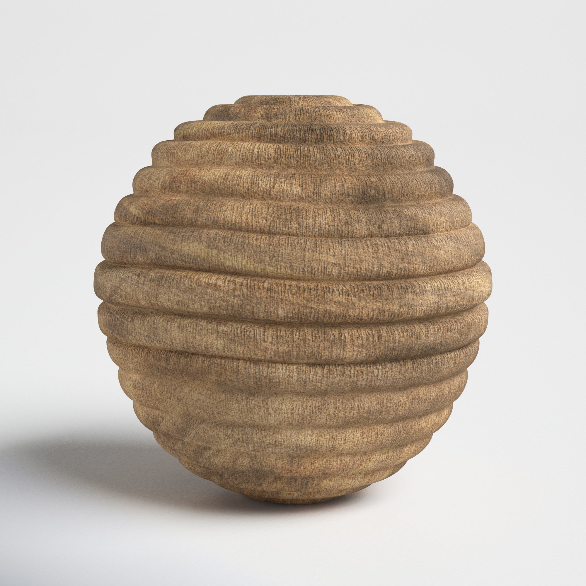 Joss & Main Natural Round Brown Ridged Wooden Orb Decor Contemporary ...