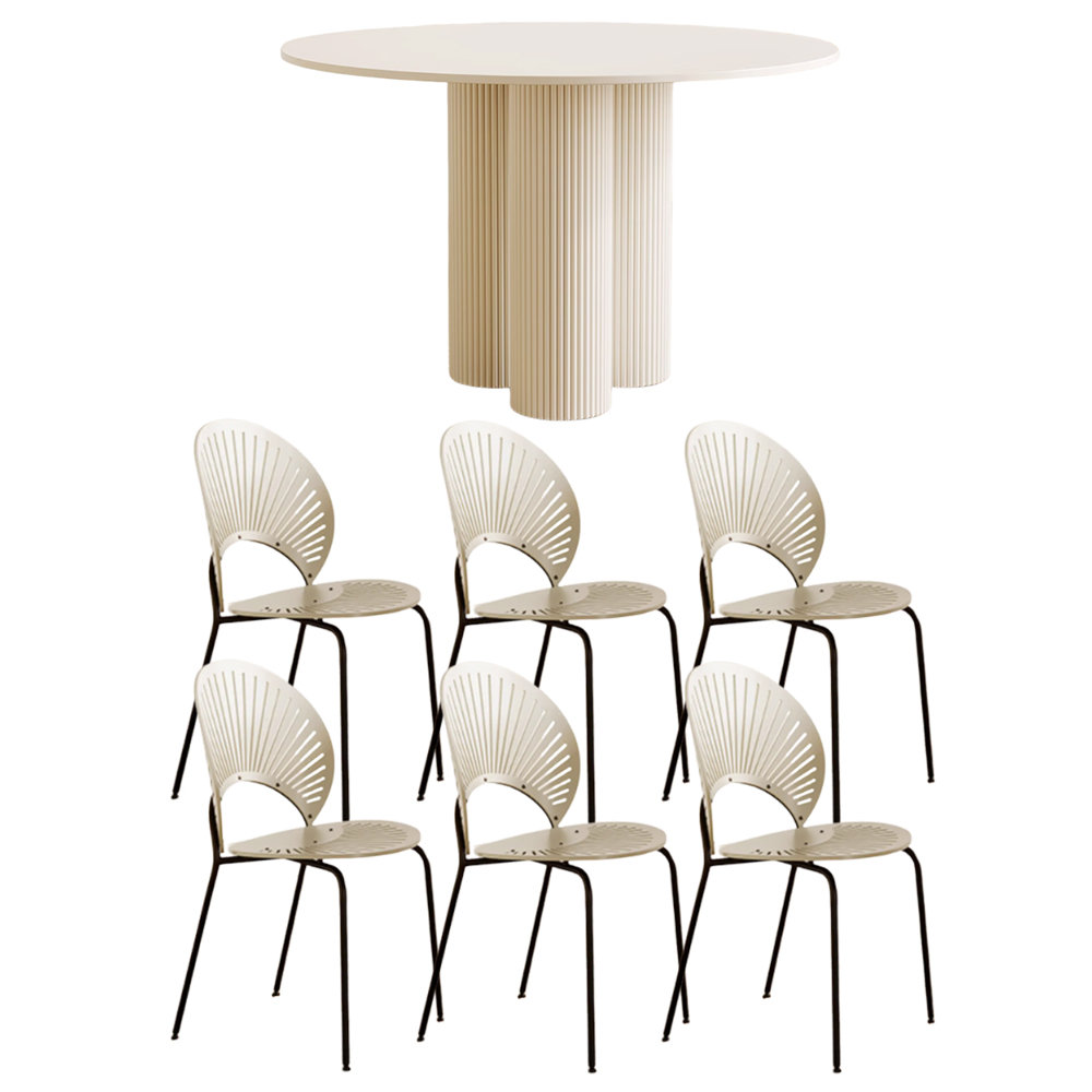 Sleek Surface Designs Simple Cream Style Rock Slab Round Table Set ...