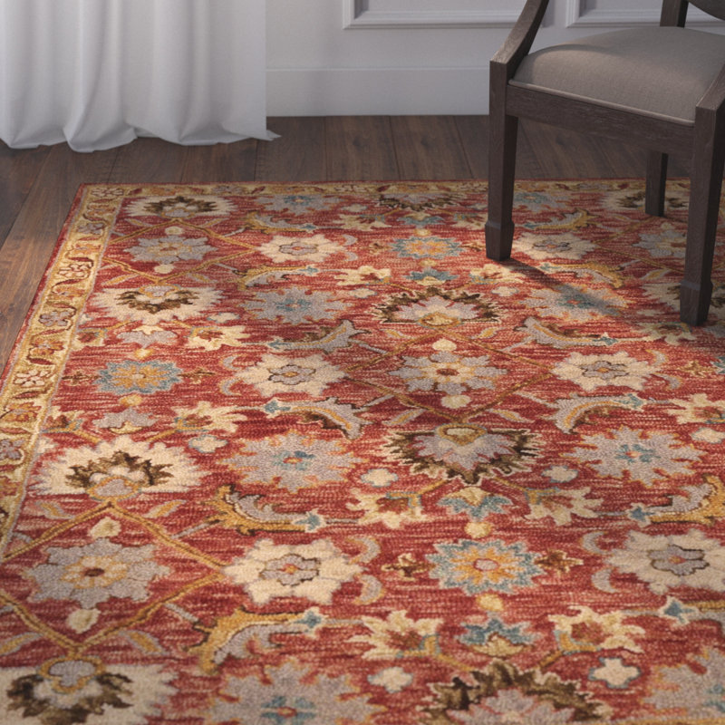 Lark Manor Asan Floral Hand Hooked Wool Area Rug in Red & Reviews | Wayfair