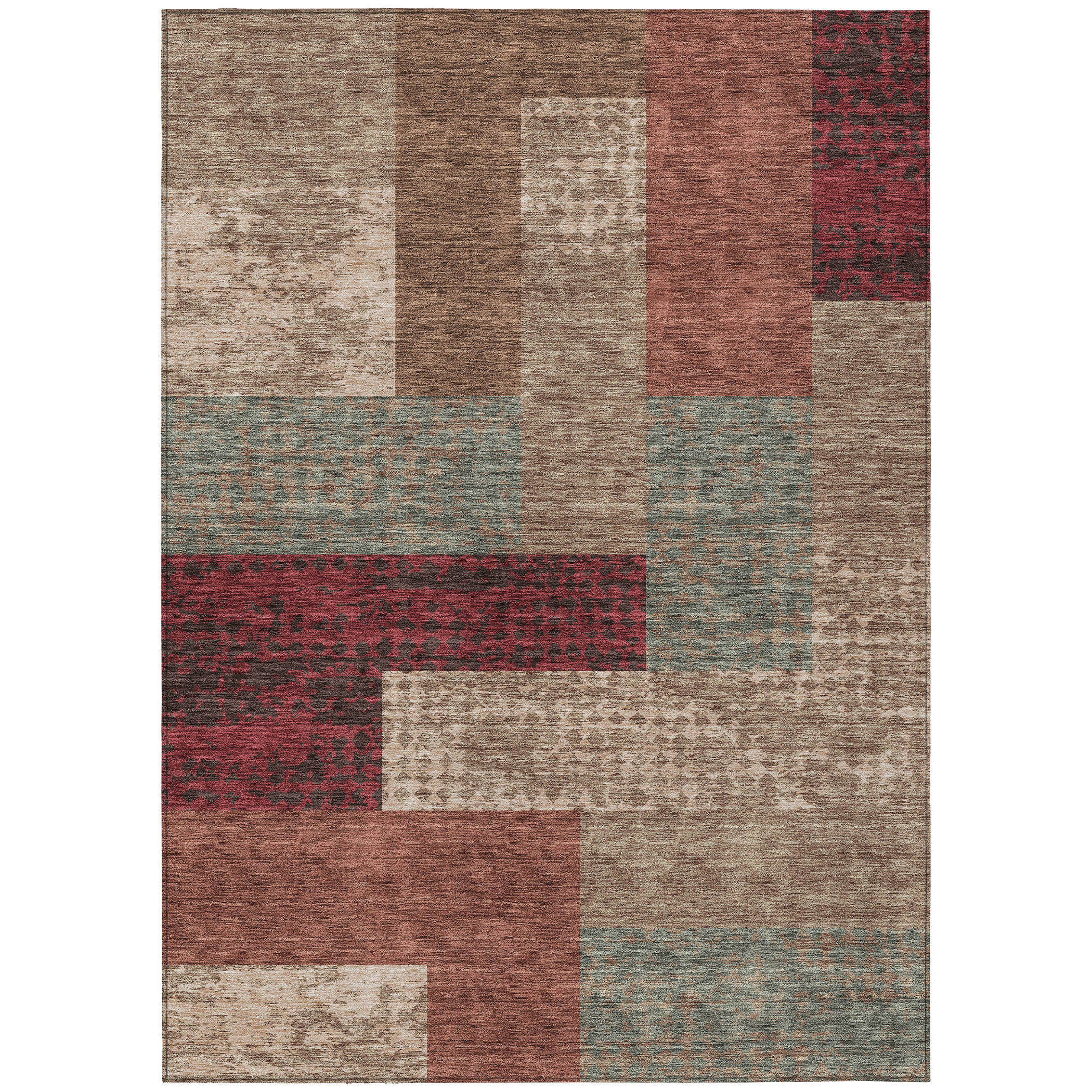 HomeRoots 10' X 14' Brown And Terra Cotta Geometric Washable Indoor ...