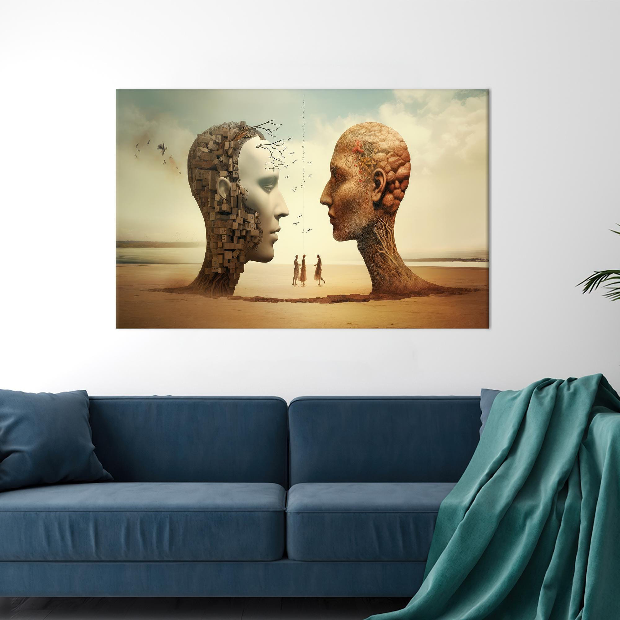 kayra export Contemporary Surrealistic Cotton Canvas Depicting Skull Castles in a Desert ...