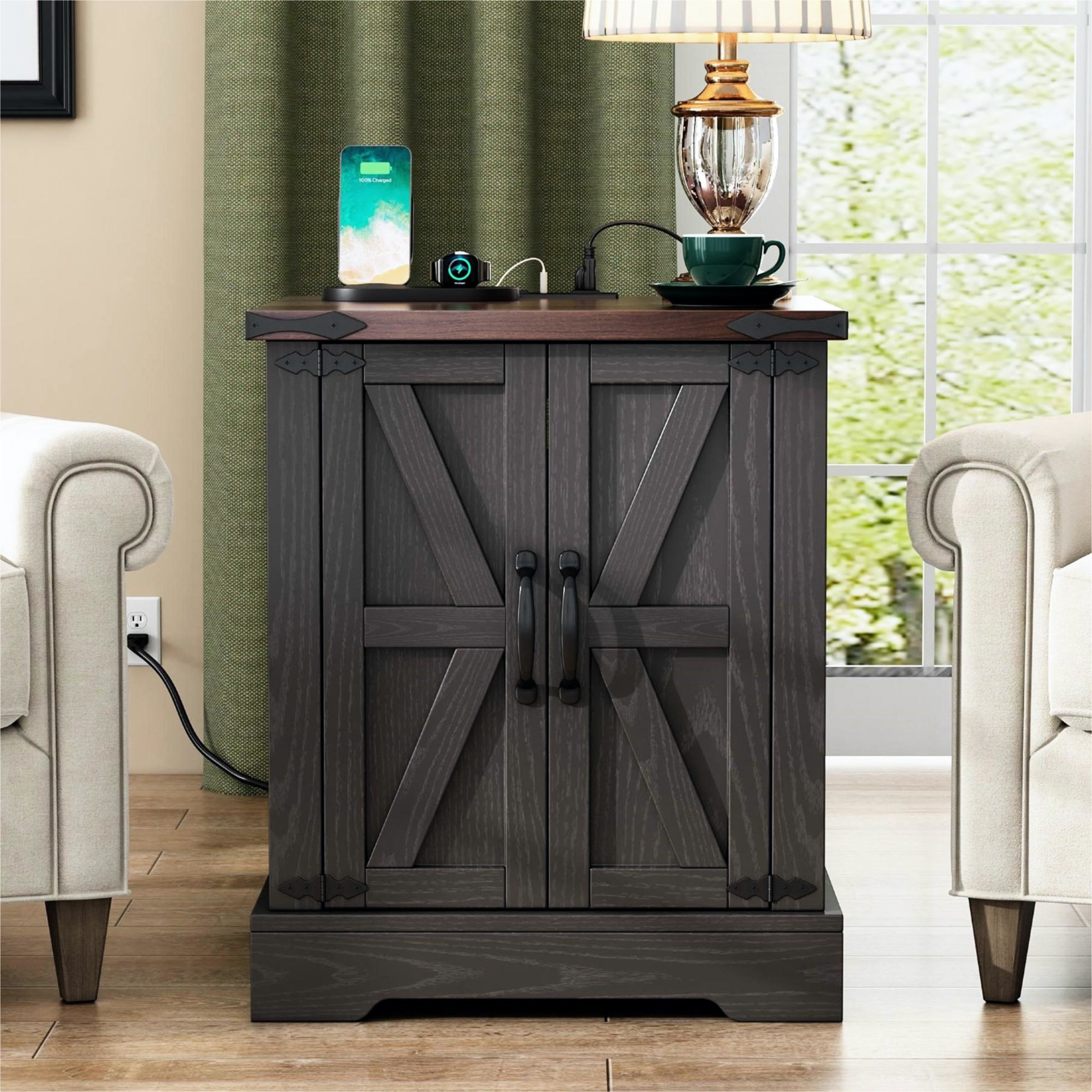 Gracie Oaks Rustic Grey Charging End Table - Bedroom Side With ...