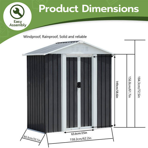 iYofe ??5X3ft Dark Grey Outdoor Storage Shed, Military-Grade Rustproof ...