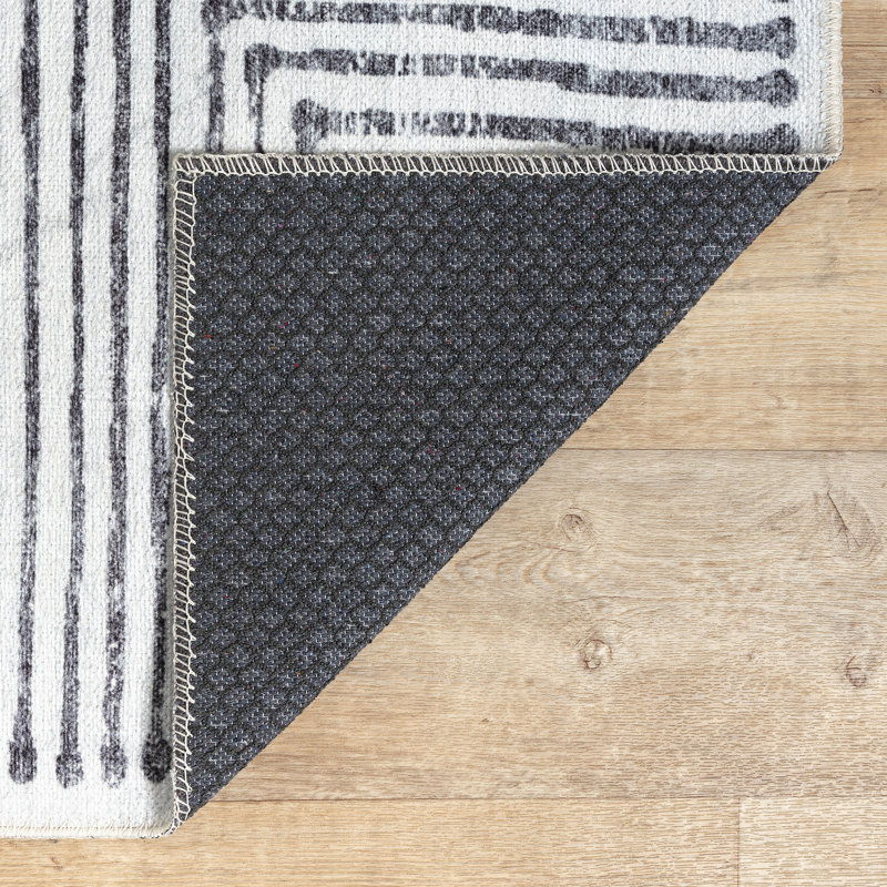 Ebern Designs Washable Non-Slip Modern Rug - Ivory / Black - Entryway ...