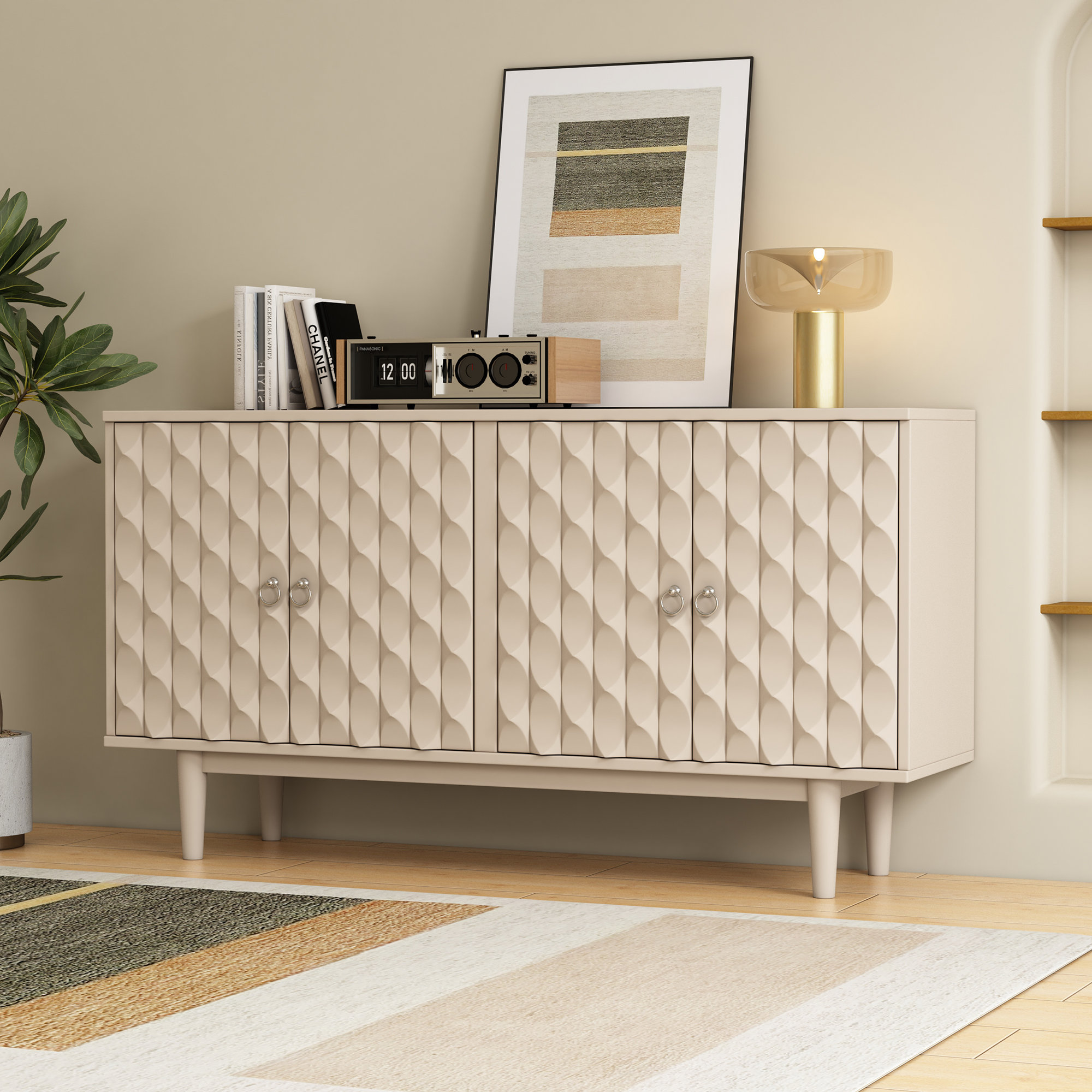 YOPENG TREXM Modern 4-Door Sideboard With Convex Pattern Doors And 2 ...