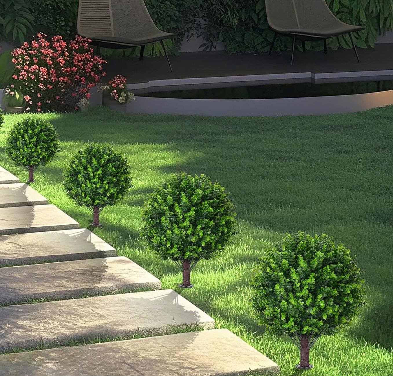 Hokku Designs Artificial Boxwood Ball Tree with Ground Spike,Set of 2 ...