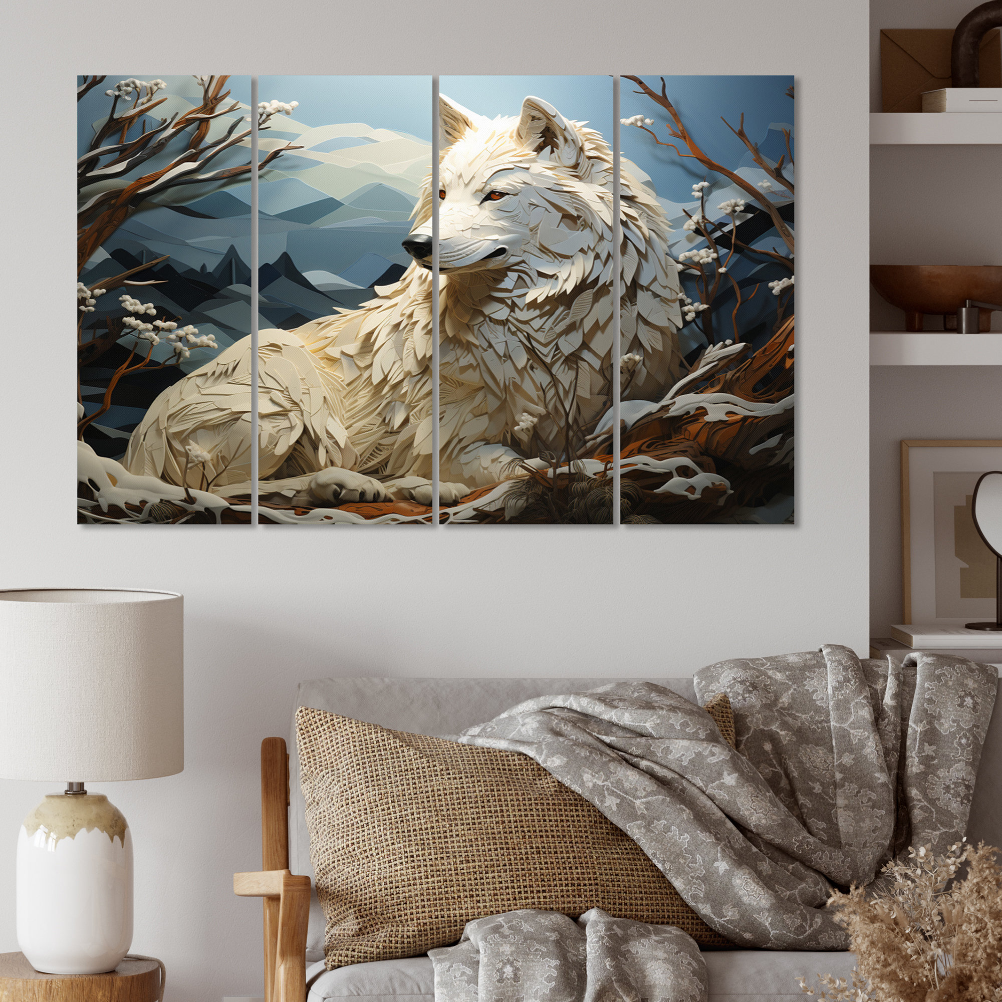 Millwood Pines Wolf Watch In Winter Patchwork II - Animals Wall Decor ...