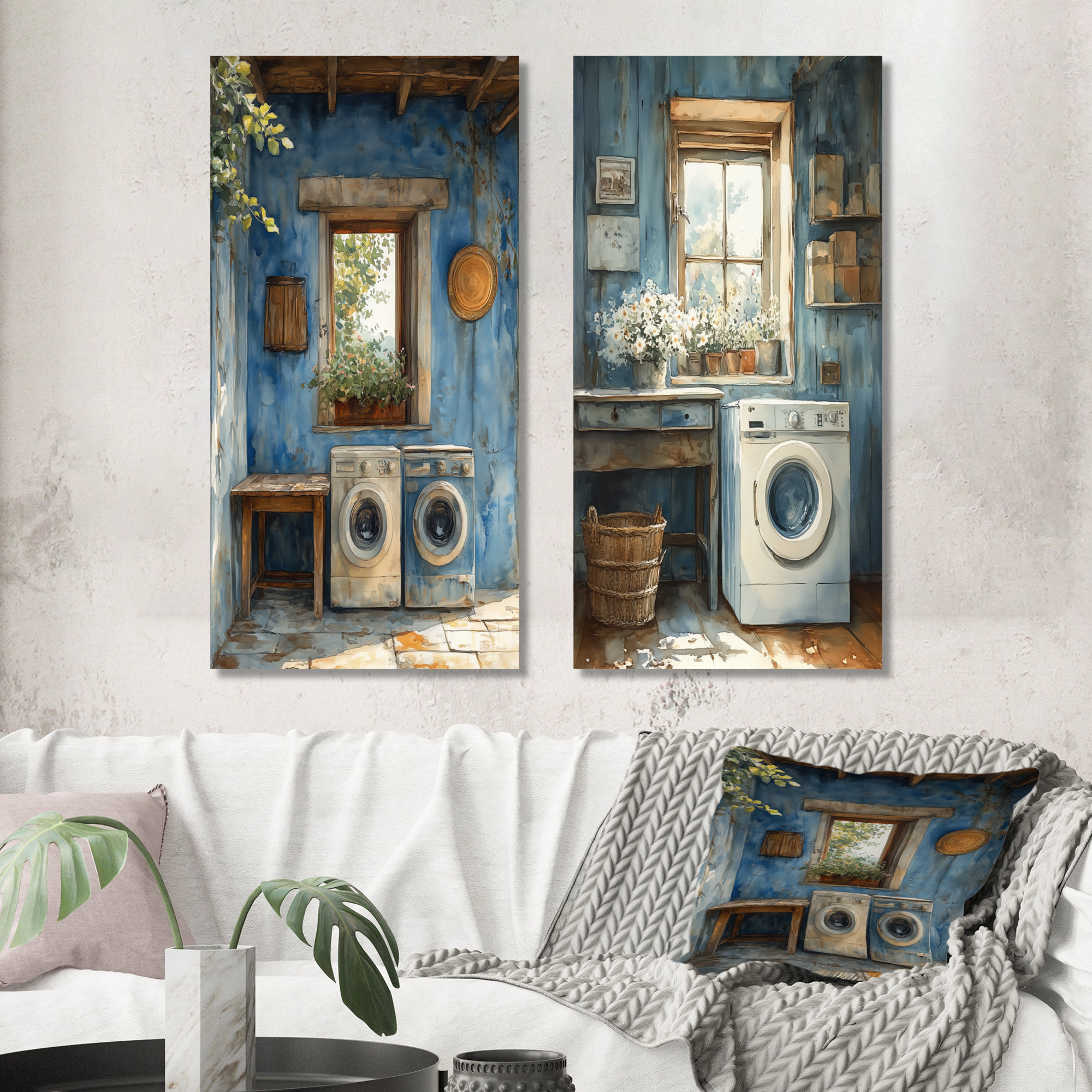 August Grove® Blue Washday Blues I - Laundry Wall Art 2 Pieces Set ...