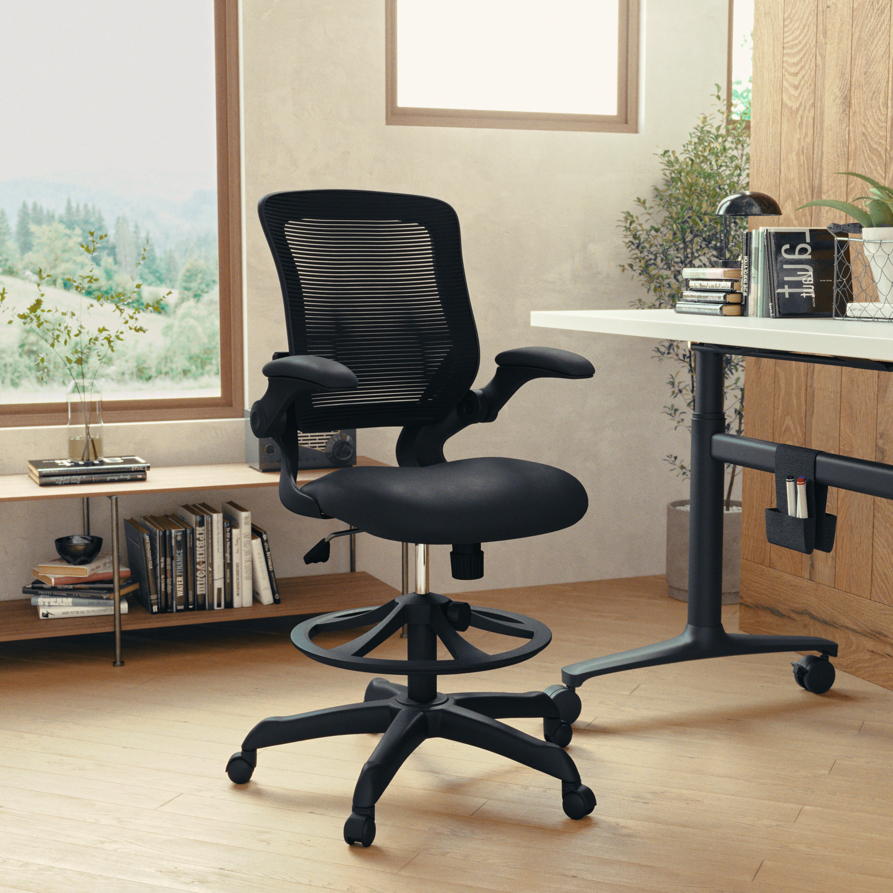 Flash Furniture Mid-Back Mesh Ergonomic Drafting Chair with Foot Ring ...