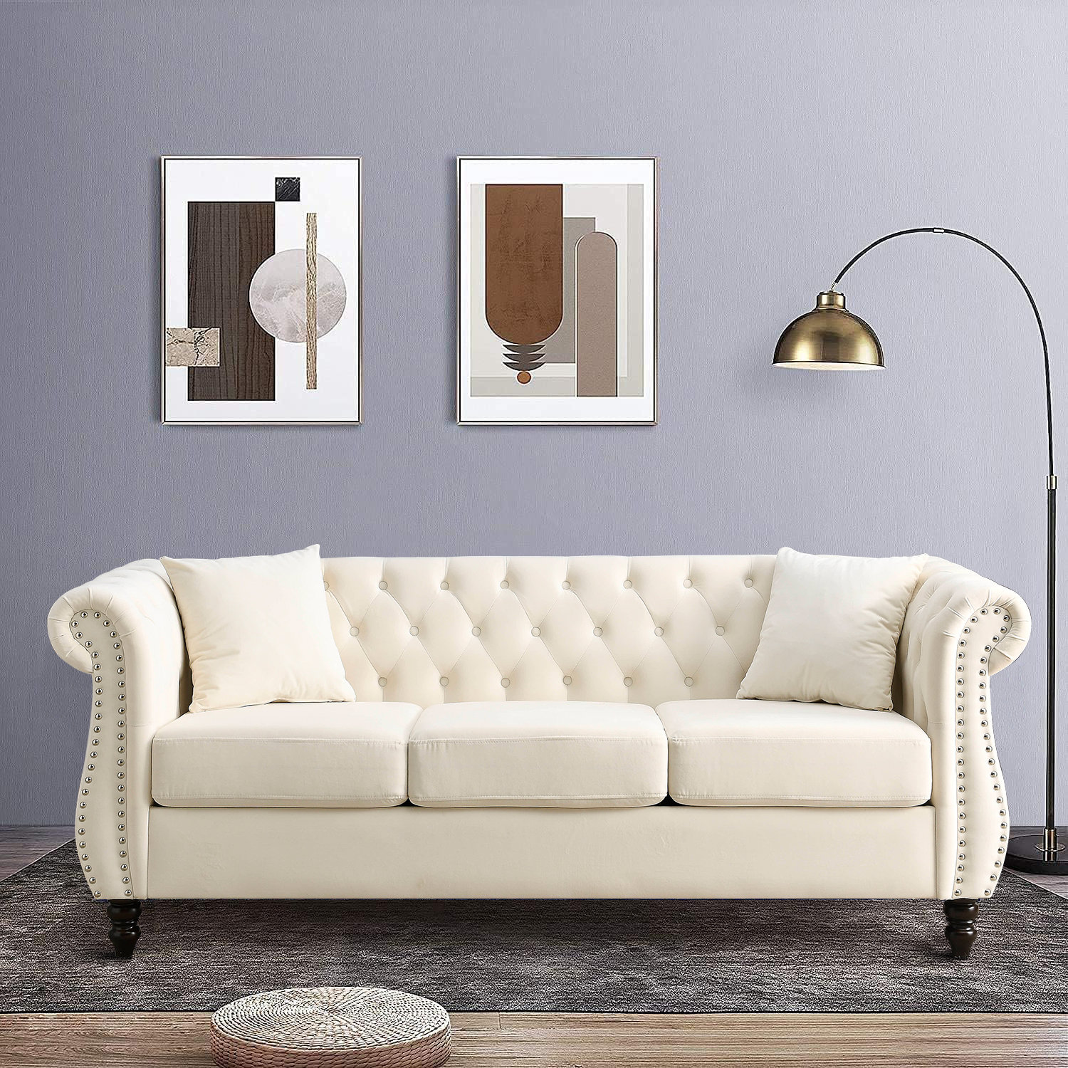 House of Hampton® Gregroy 80.01'' Velvet Rolled Arm Chesterfield Sofa ...