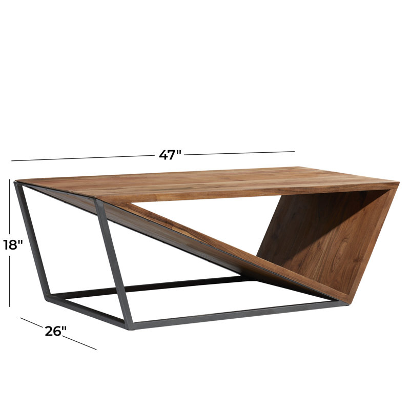 17 Stories Wood Diagonal Open Frame Brown Coffee Table with Gray Metal ...