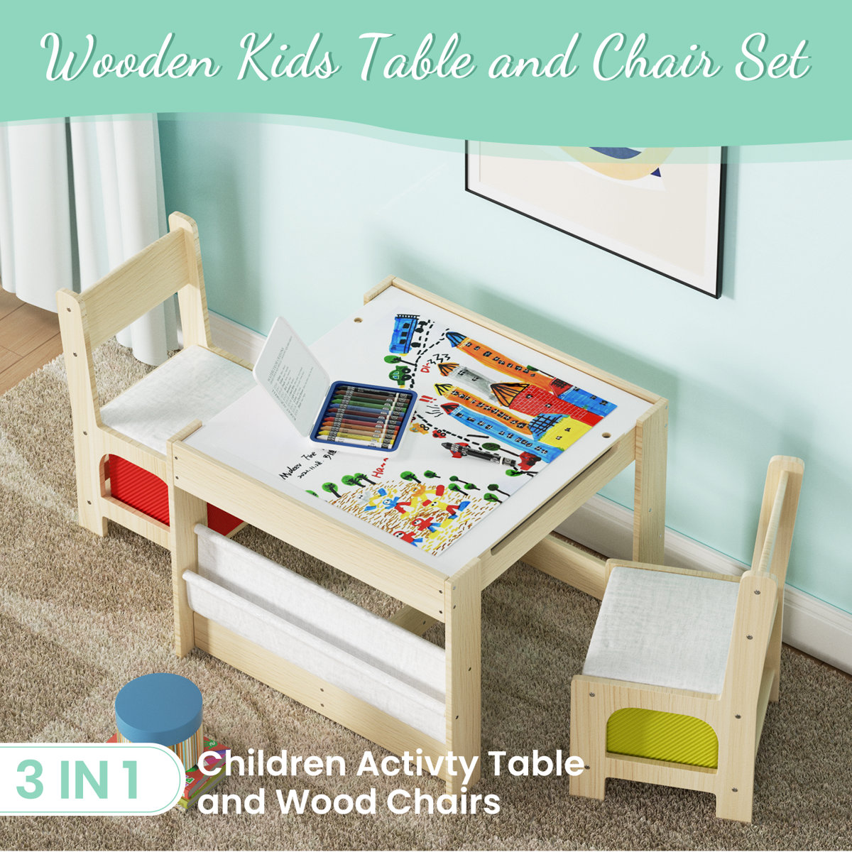 Zoomie Kids Kids Table And Chairs, Wooden Kids Table And Chair Set ...