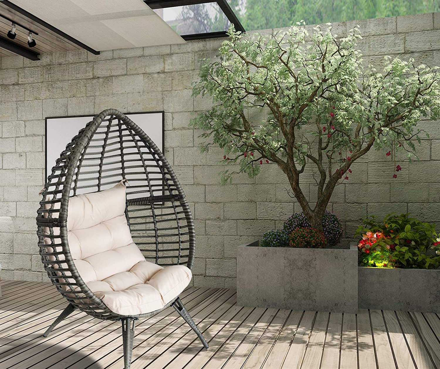 Bayou Breeze Wicker Egg Chair, Patio Lounge Chair With Cushion | Wayfair