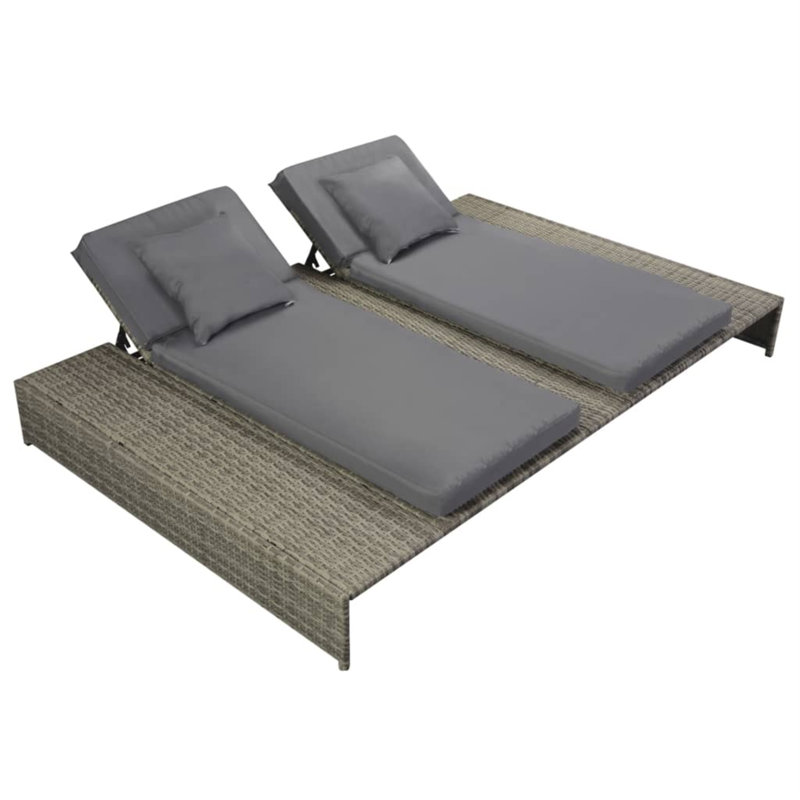 Highland Dunes Double Sun Lounger with Cushion Poly Rattan Gray ...