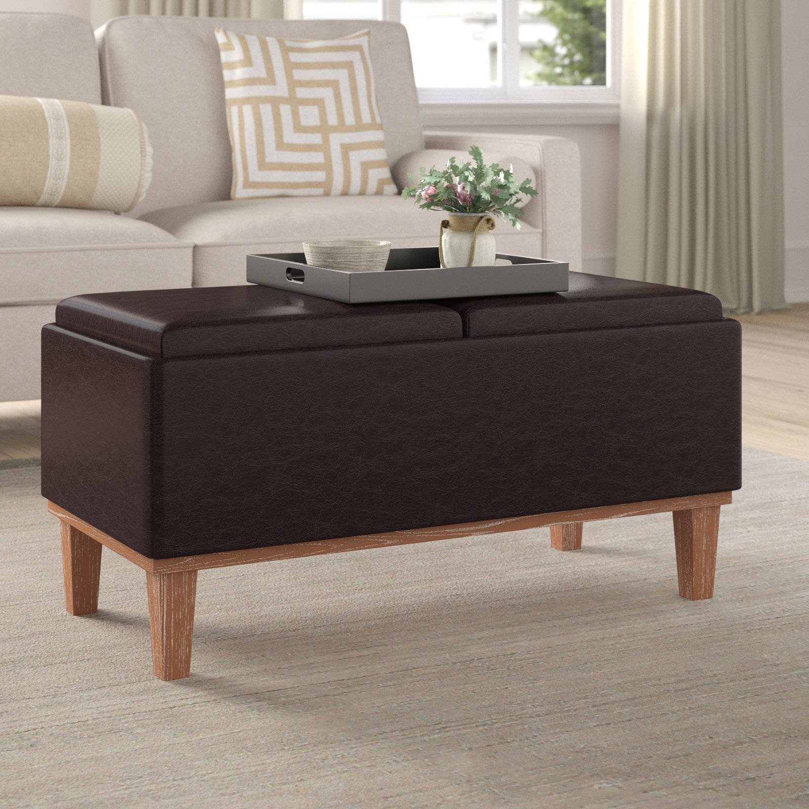 Wade Logan Amelianna 34.5'' Wide Rectangle Storage Ottoman with Stool ...