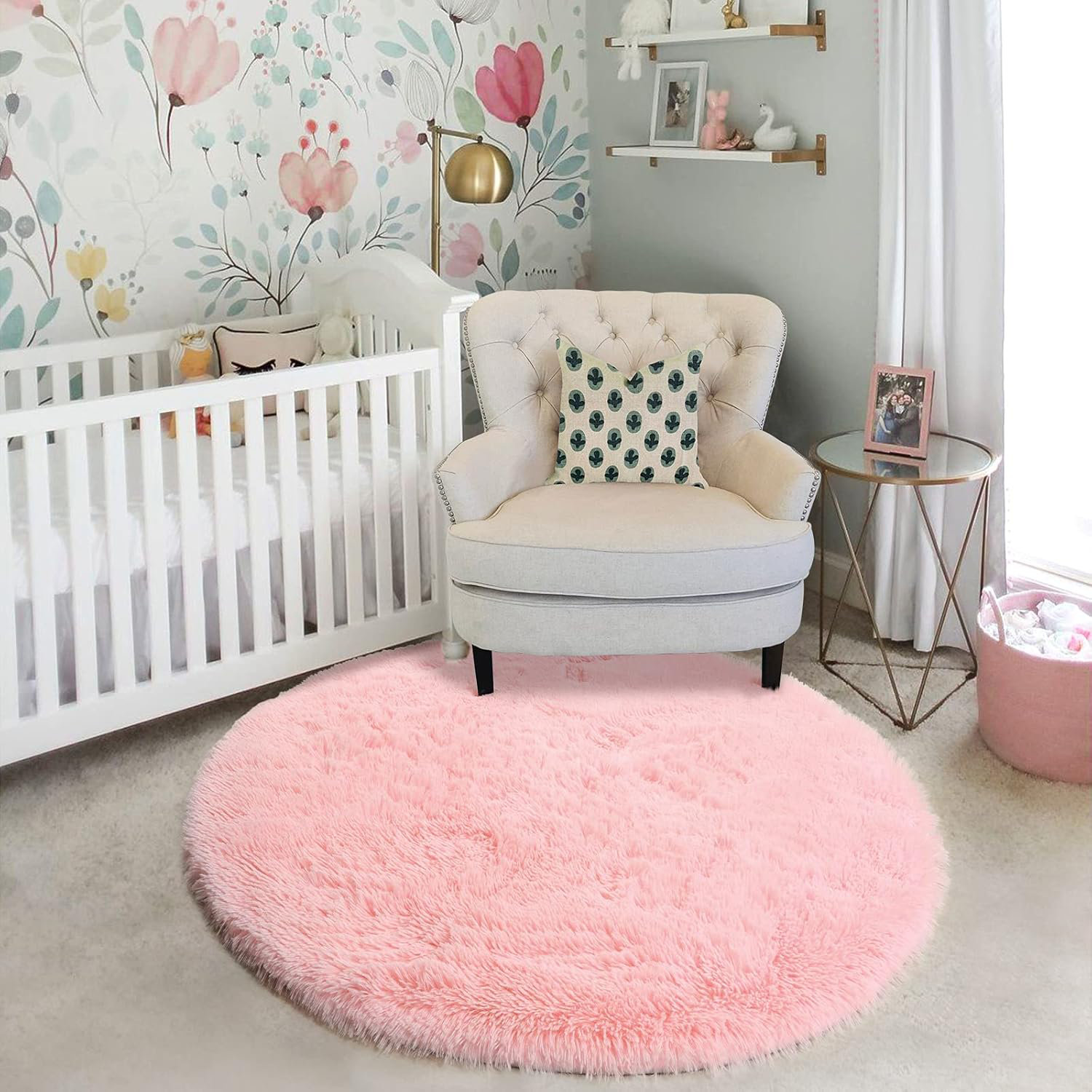 AMIBZ Pink Round Rug,Fluffy Circle Rug 4'X4',Furry Carpet For Teen ...