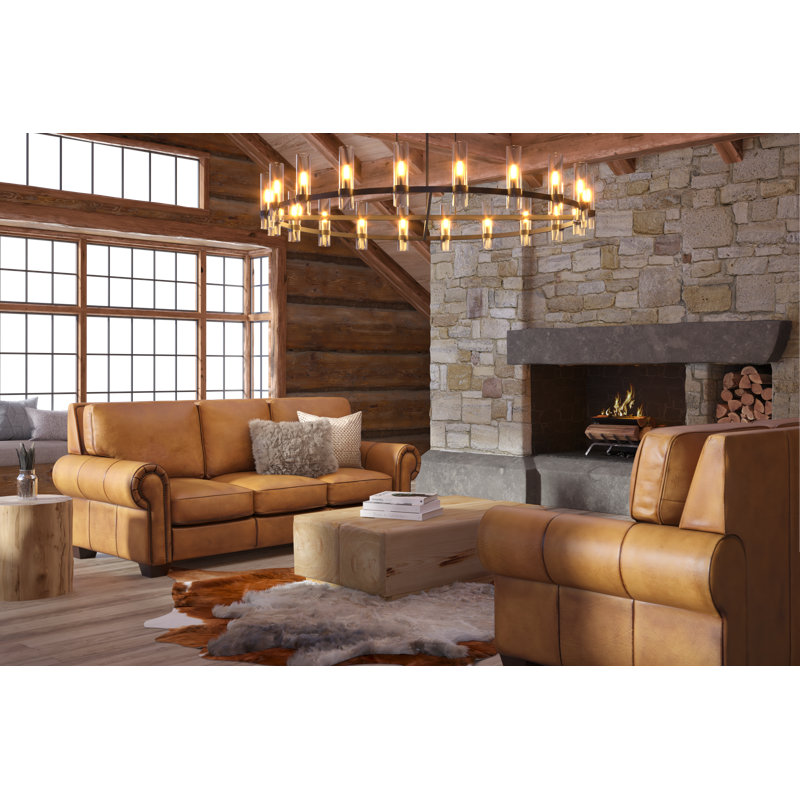 Hello Sofa Home Valencia 92" Genuine Leather Rolled Arm Sofa | Wayfair