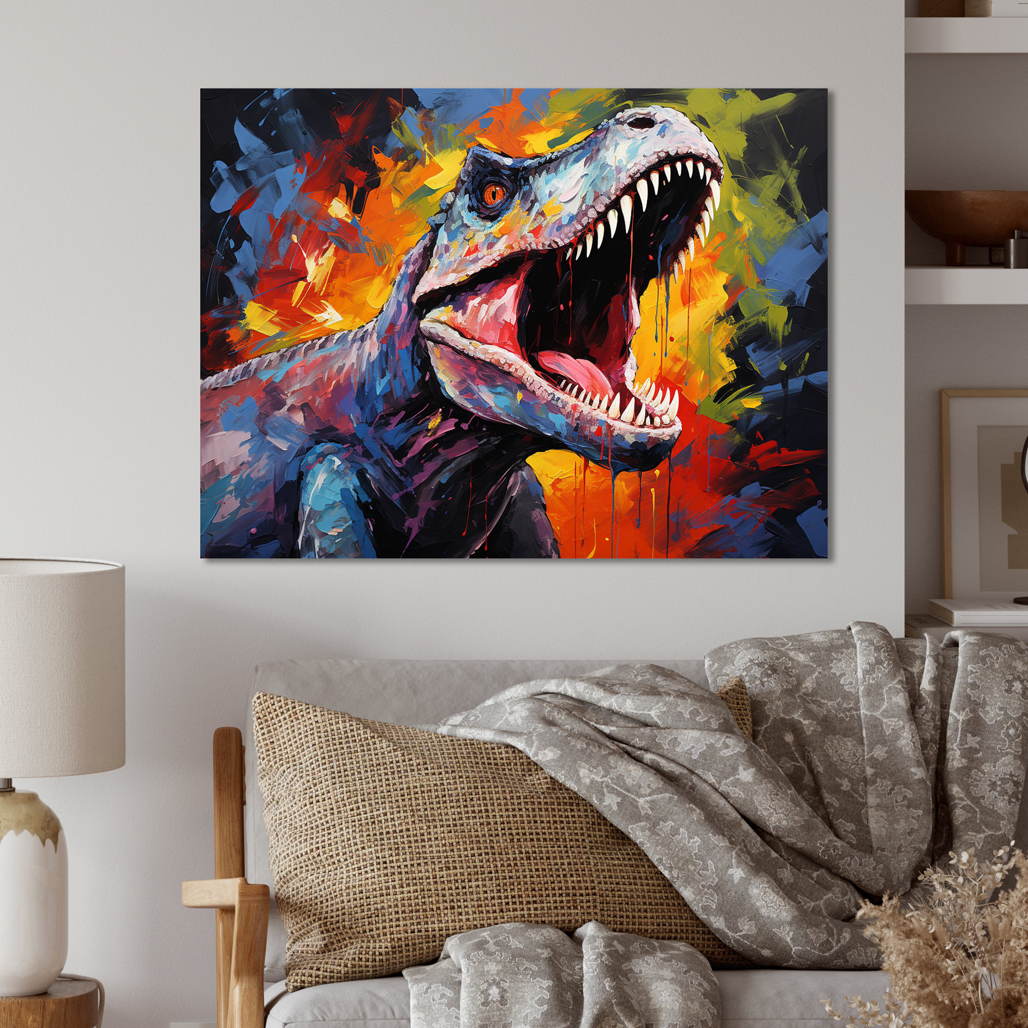 Lark Manor Colourful Roaring Trex Dinosaur I - Dinosaurmetal Wall Art ...