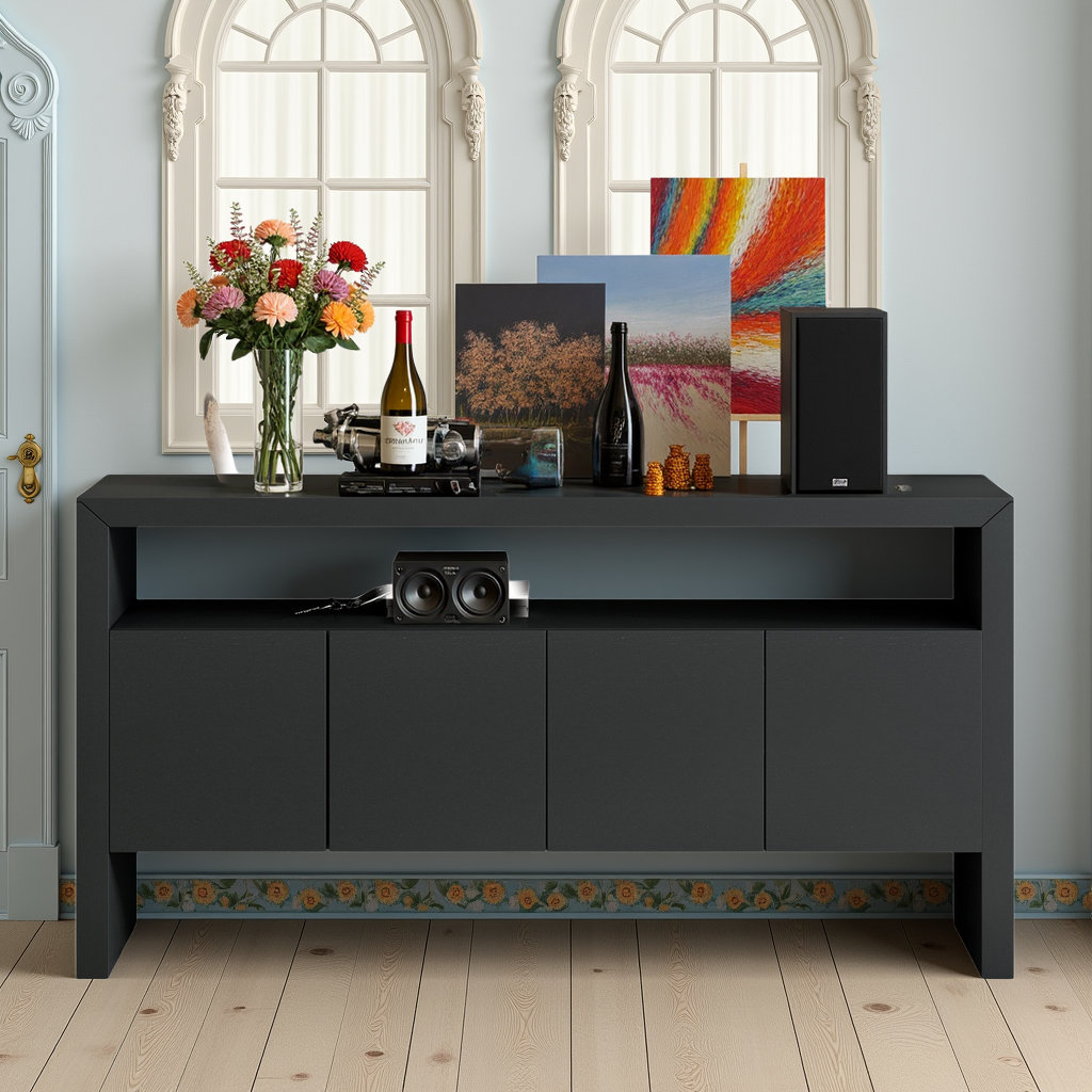 Latitude Run® Solid Wood Storage Console, 4-Door Storage Cabinet with ...