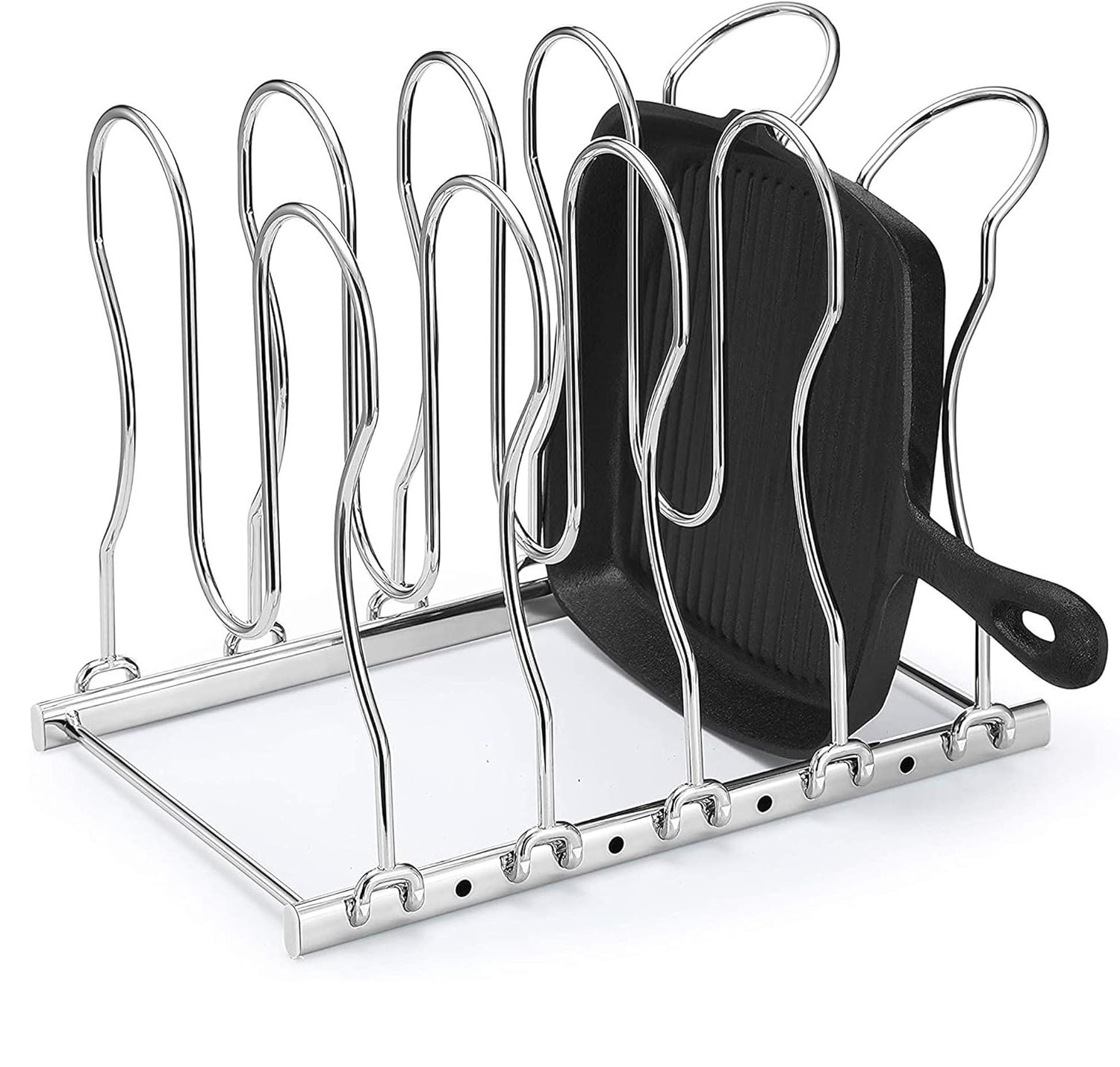 DESGENT Heavy Duty Pan Rack Pot Lid Rack with 5 Adjustable Dividers ...