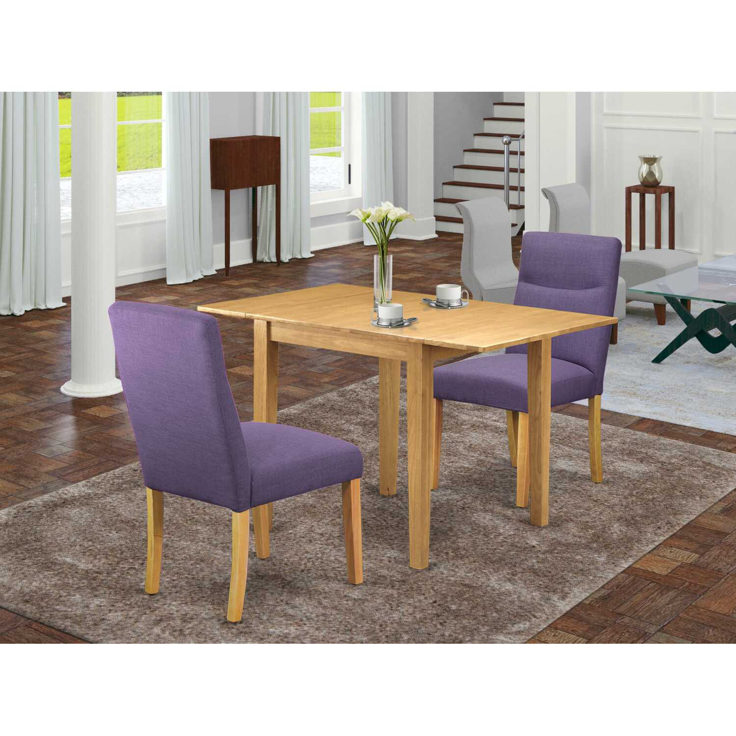 Red Barrel Studio® 3-Piece Linen White Finish Solid Wood Top Dining ...