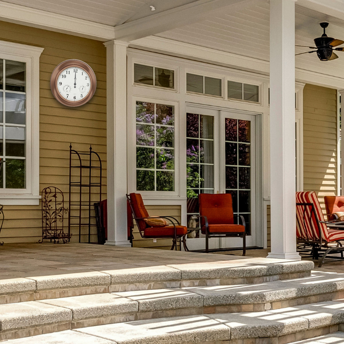 Pure Garden Indoor Outdoor Clock Thermometer Combo - 18-Inch Waterproof ...