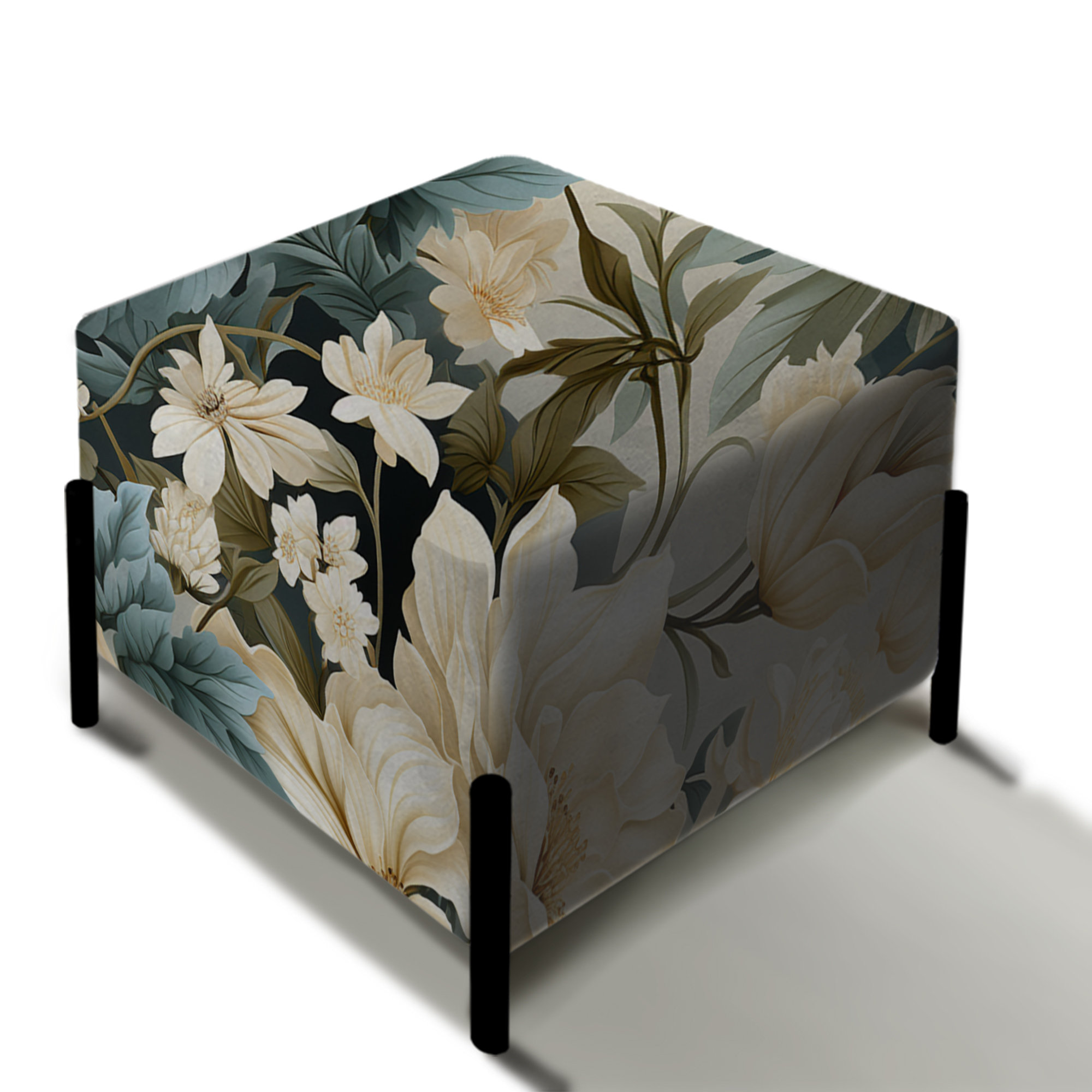 Design Art Delicate Peony Blooming Collage - Floral Square Ottoman ...