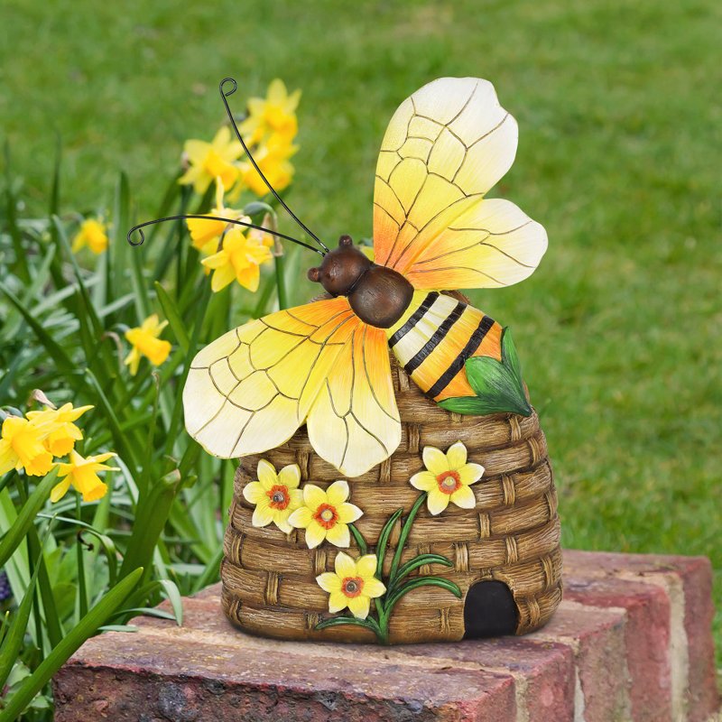 Exhart Solar Hand Painted Bee Hive Statuary With LED Flowers, 9 By 12.5 ...
