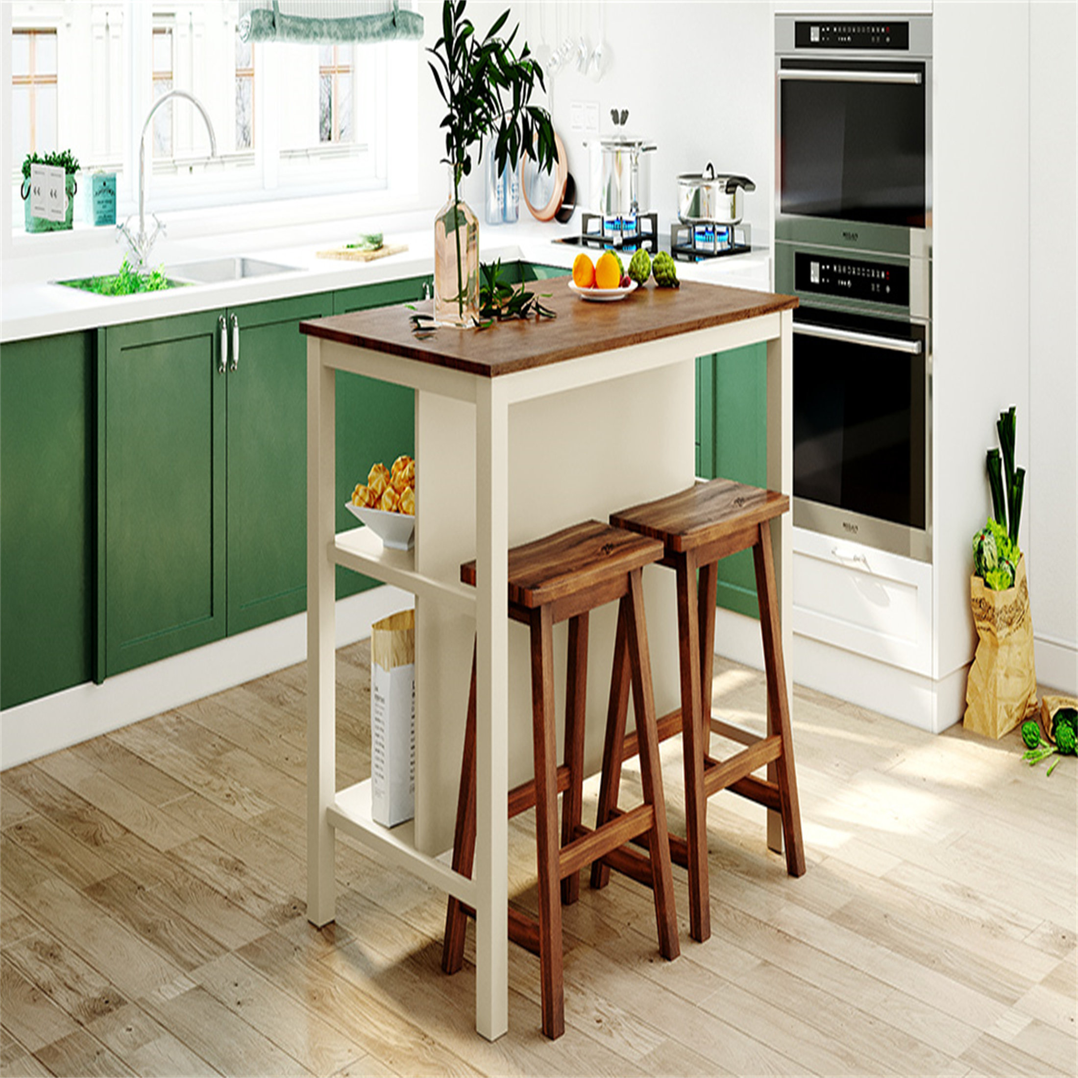 Lark Manor Solid Wood Rustic 3-piece 45" Stationary Kitchen Island Set ...