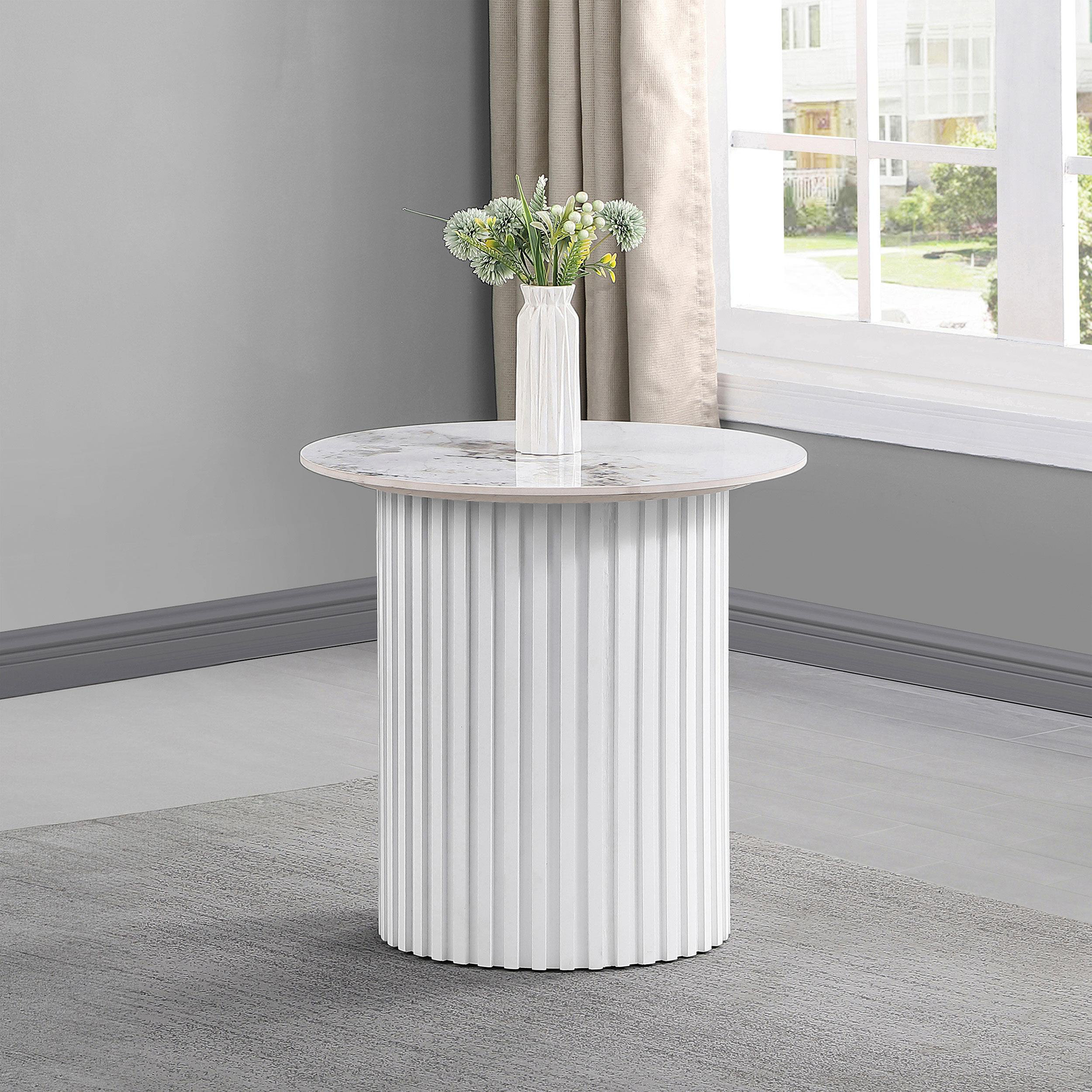 Ivy Bronx Gustafson Round Sintered Stone End Table White Faux Marble ...