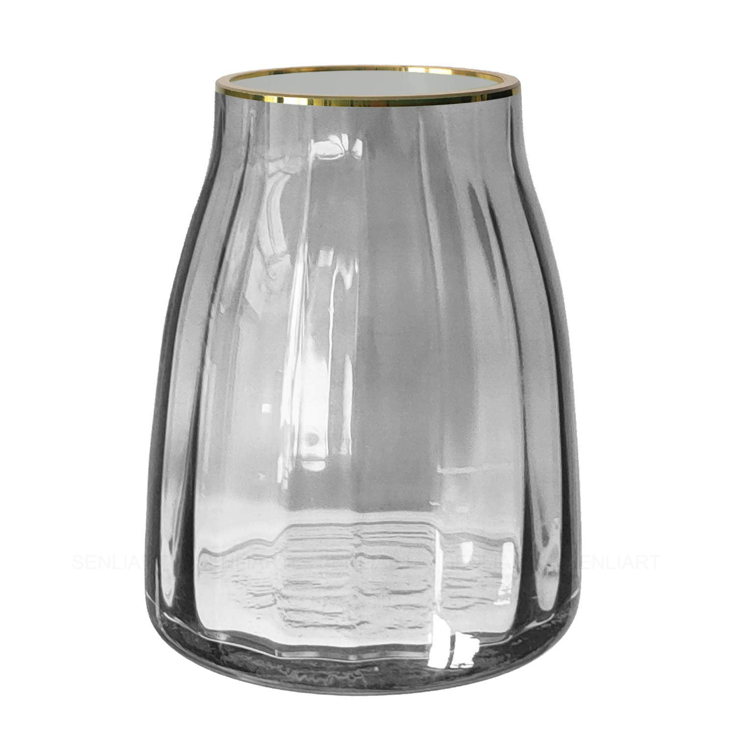 Ebern Designs Grey Glass Flower Vase Wide Mouth Vases For Flowers ...