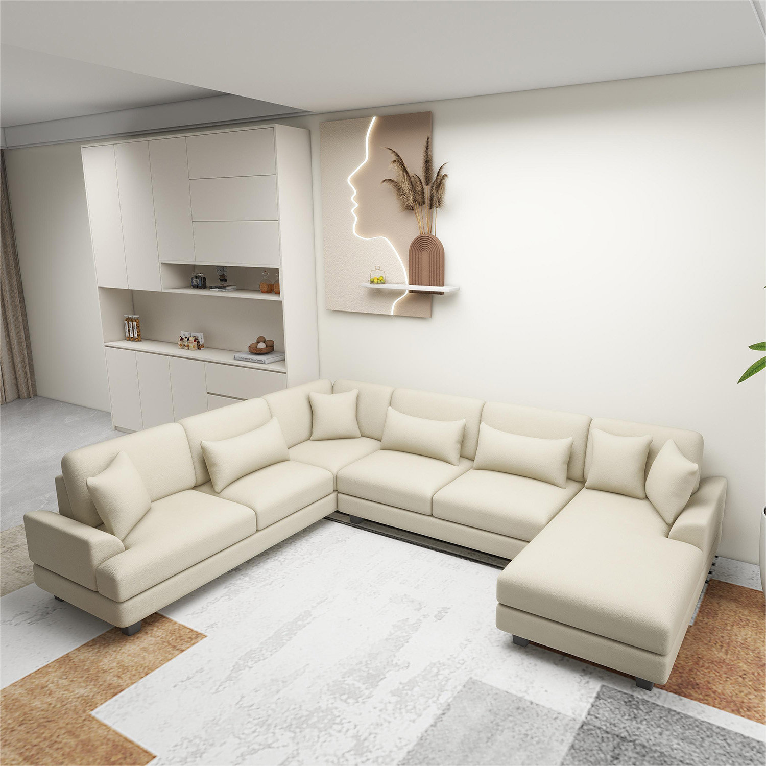 Latitude Run® 129 Inch Beige Living Room Oversized Sectional U Shape ...
