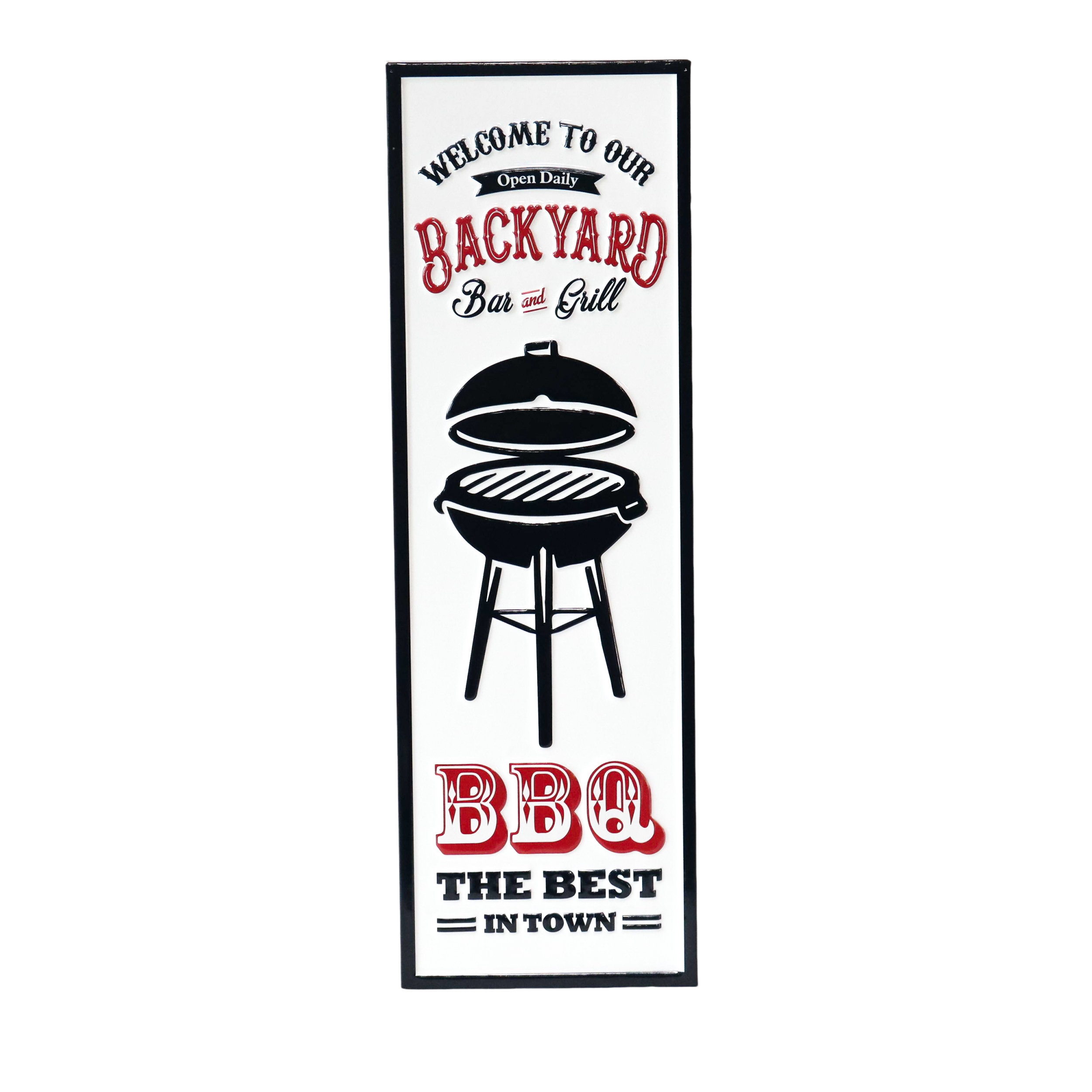 Trinx VIP Metal 23 in. White "Backyard BBQ" Sign Vertical | Wayfair