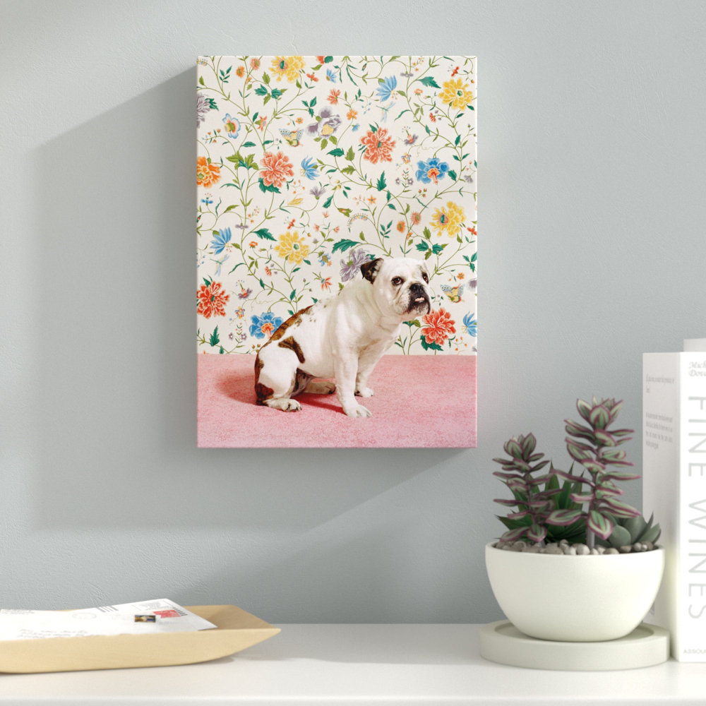 Ebern Designs Bulldog Against Floral Background by Catherine Ledner ...