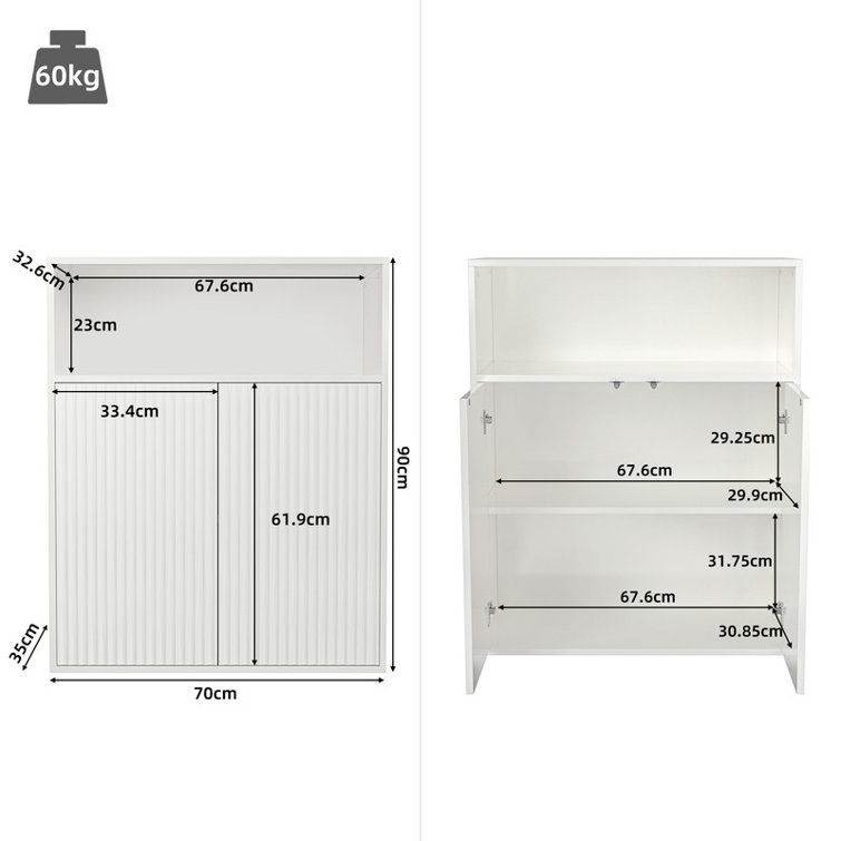 ClassicLiving Modern Ribbed Design Sideboard with 2 Doors & One Shelf ...