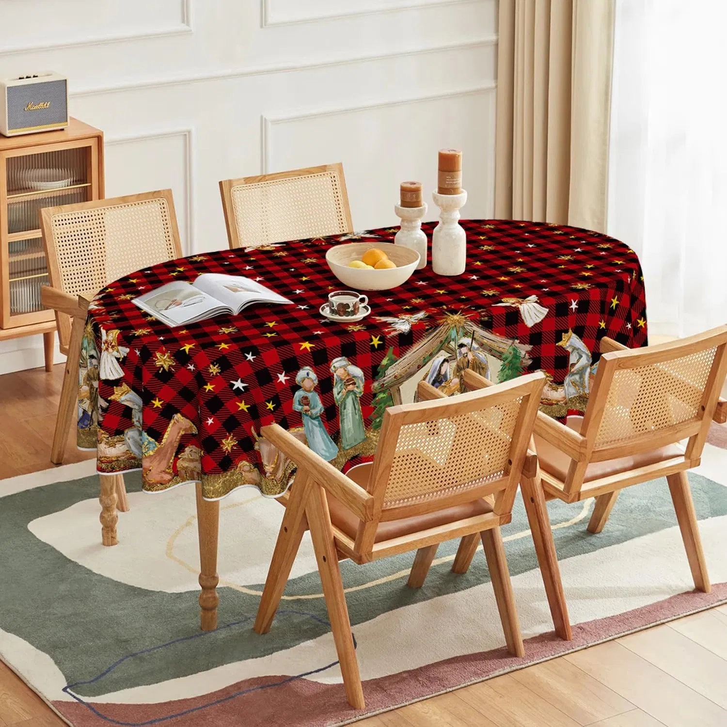 The Holiday Aisle® Holy Nativity Christmas Tablecloth, Red Buffalo ...