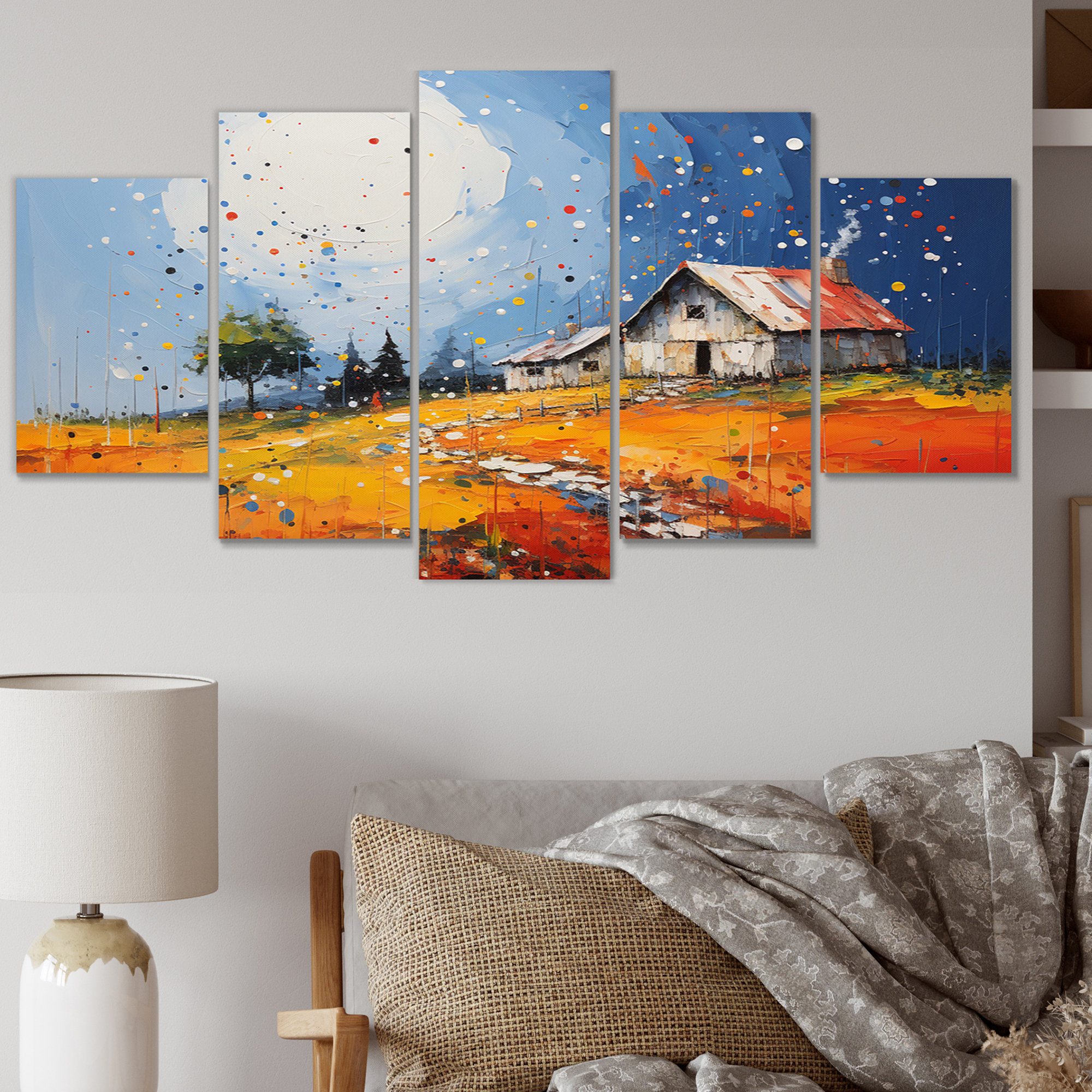 August Grove Farmhouse Farmstead Abstractions Pointillism I - Farm ...