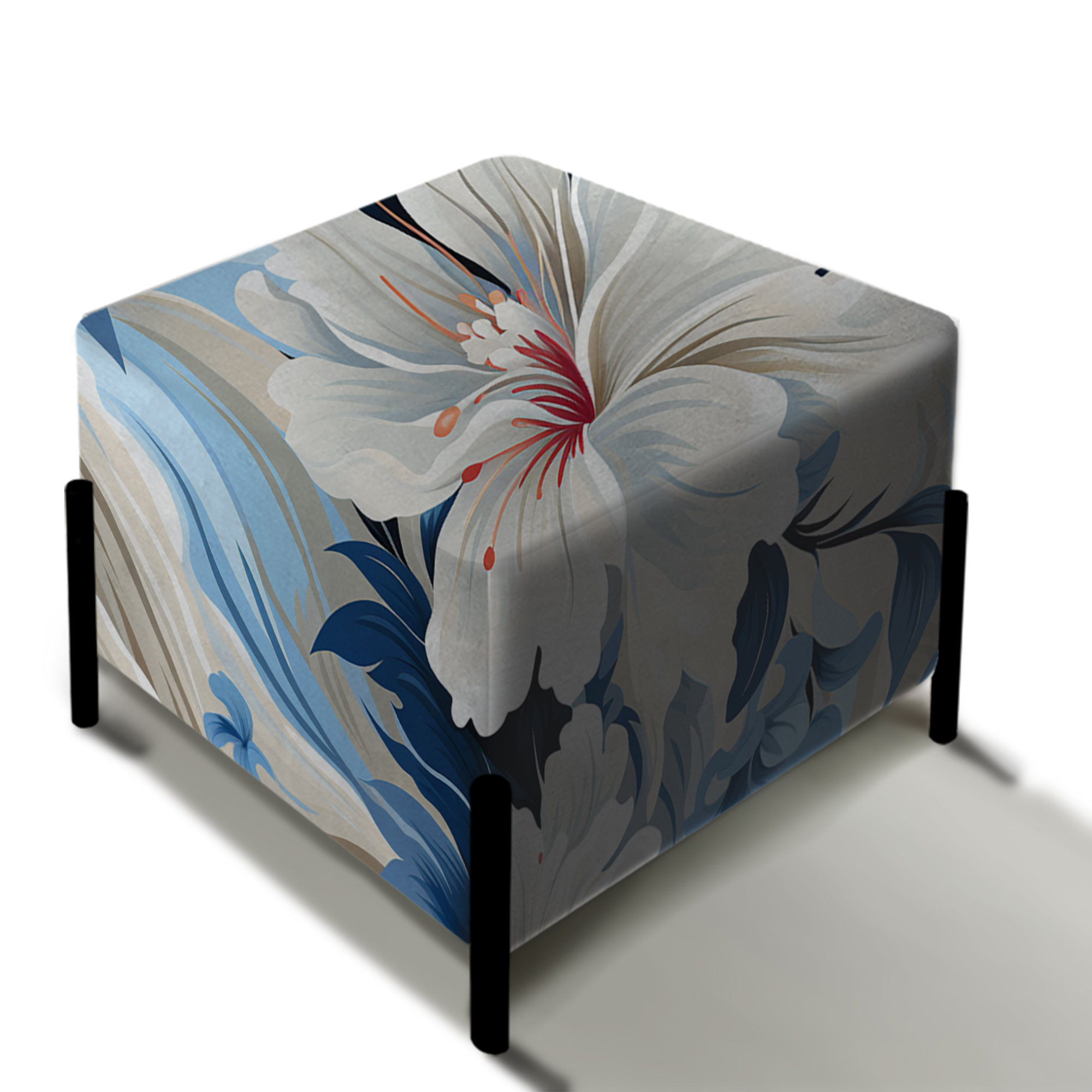 Design Art Seaside Reflections Tropical Pattern - Tropical Square Ottoman | Wayfair