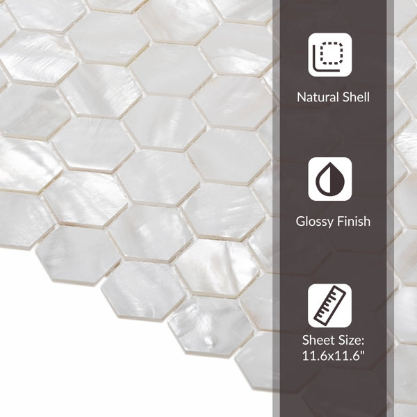 Apollo Tile 11.6" x 11.6" Seashell Honeycomb Mosaic Wall & Floor Tile ...