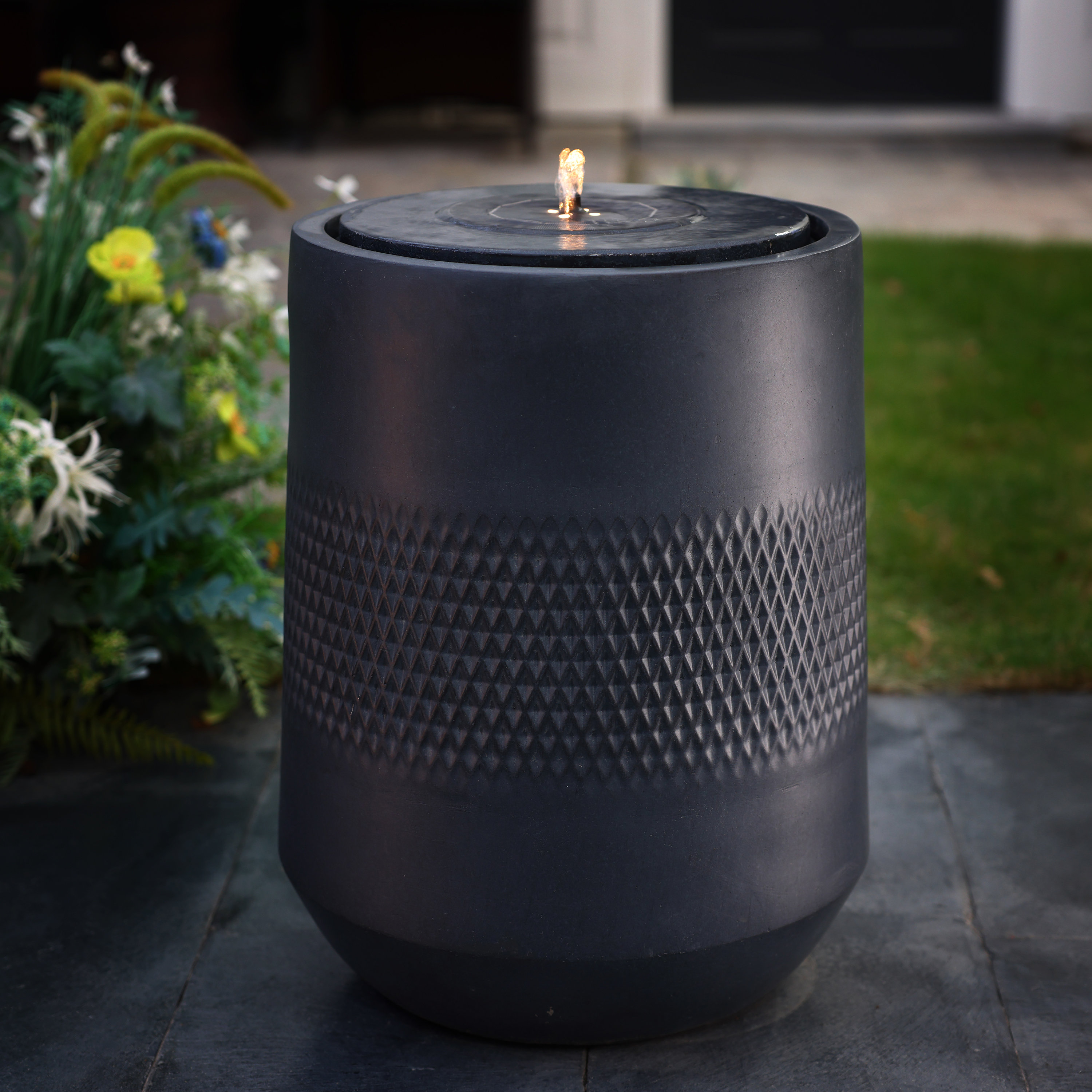 Latitude Run® Cabot Solar Powered Gray Resin 23" Tall Bubbler Outdoor ...